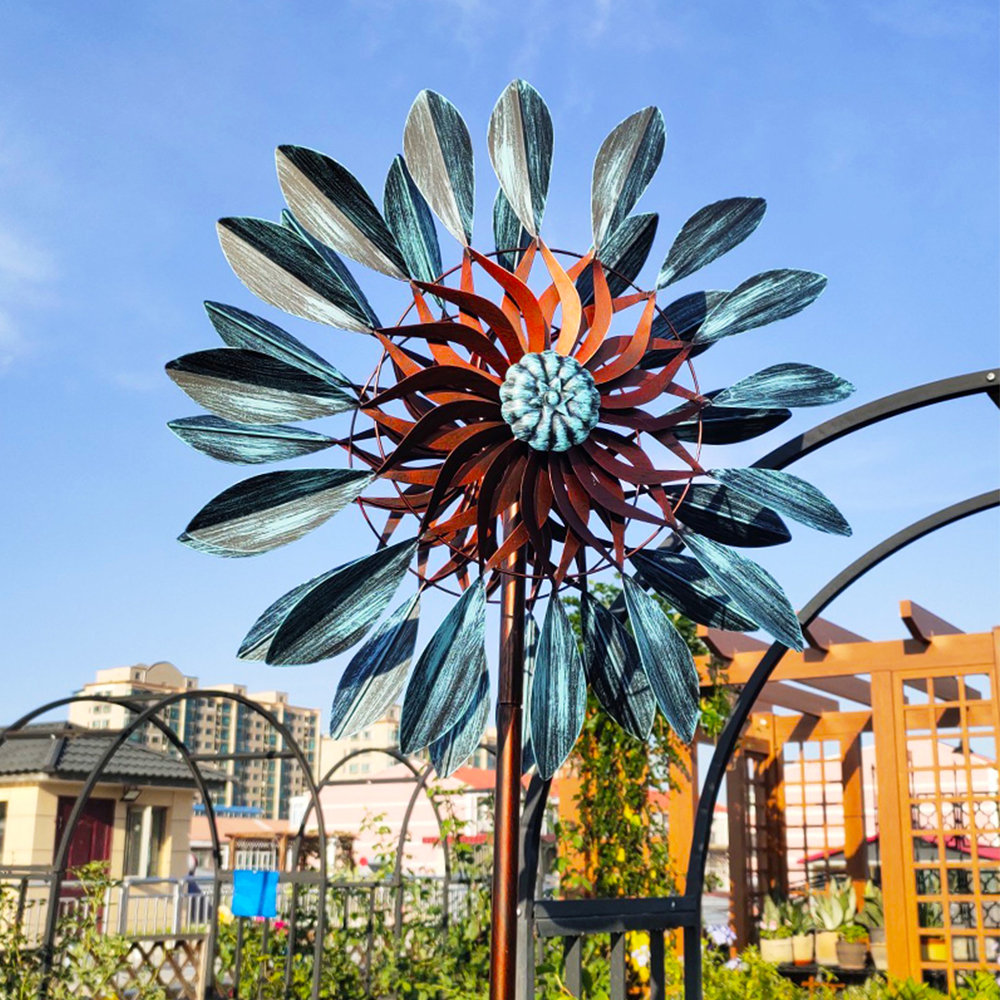 Arlmont & Co. Neiya 84 Inch Double Metal Rotator Garden Wind Spinner ...