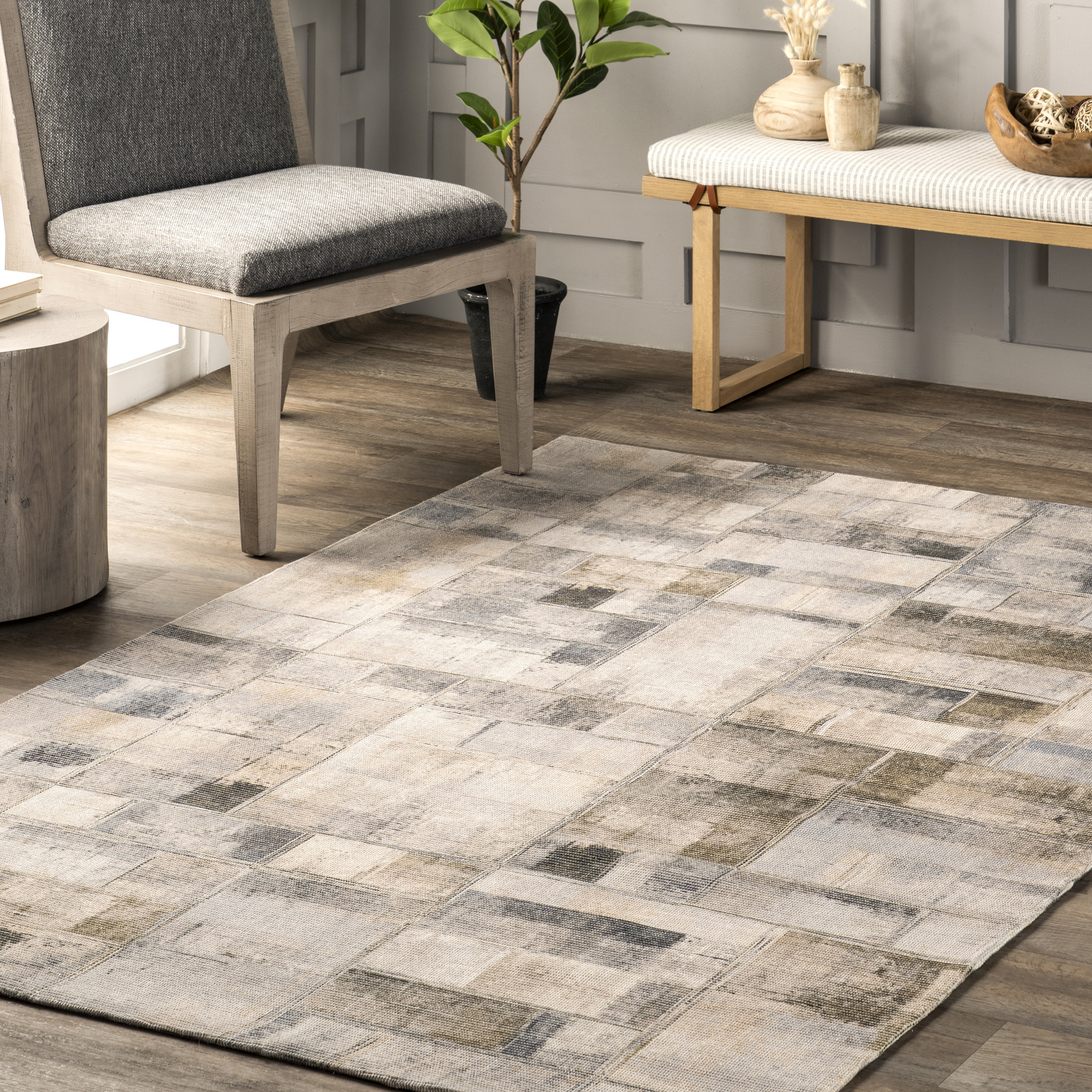 Ebern Designs Manon Abstract Blocks Cotton Blend Area Rug | Wayfair