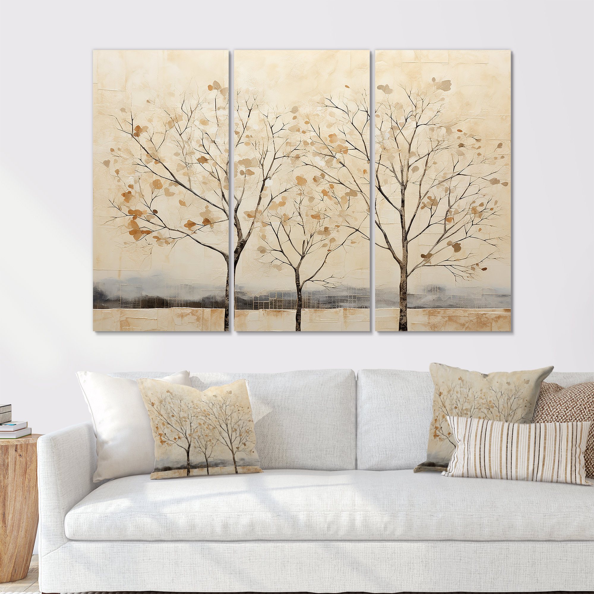 Millwood Pines Beige Trees Harmony V - Tree Wall Art Print Set ...