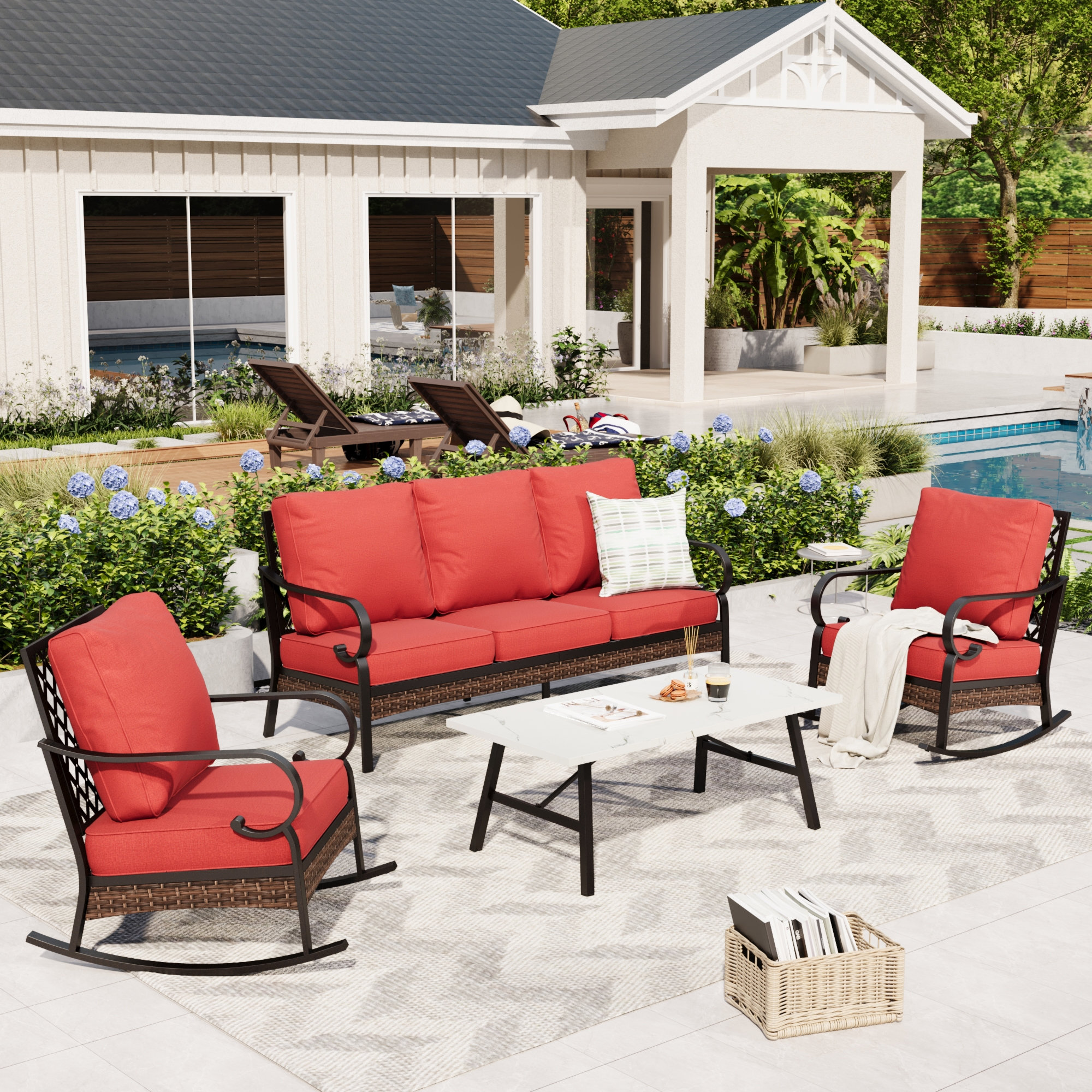 Lark Manor™ 5-Person Sofa Seating Group With Rocking Lounge Chairs ...