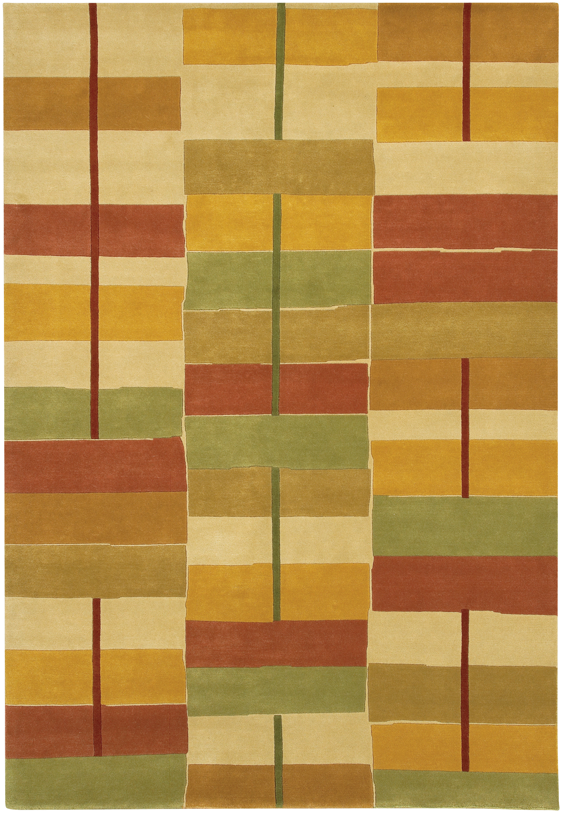 Chandra Rugs Aadi Geometric Hand-Knotted Wool Yellow/Green/Red/Ivory ...