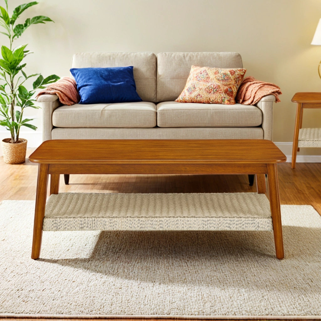 George Oliver Farmhouse Wood Coffee Table with Storage, 47.25" Boho ...