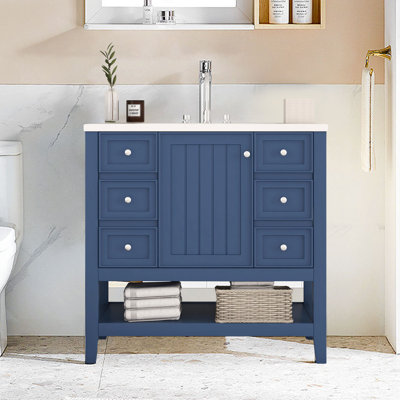Magiccactus 35.5" Single Bathroom Vanity Base only in Blue | Wayfair