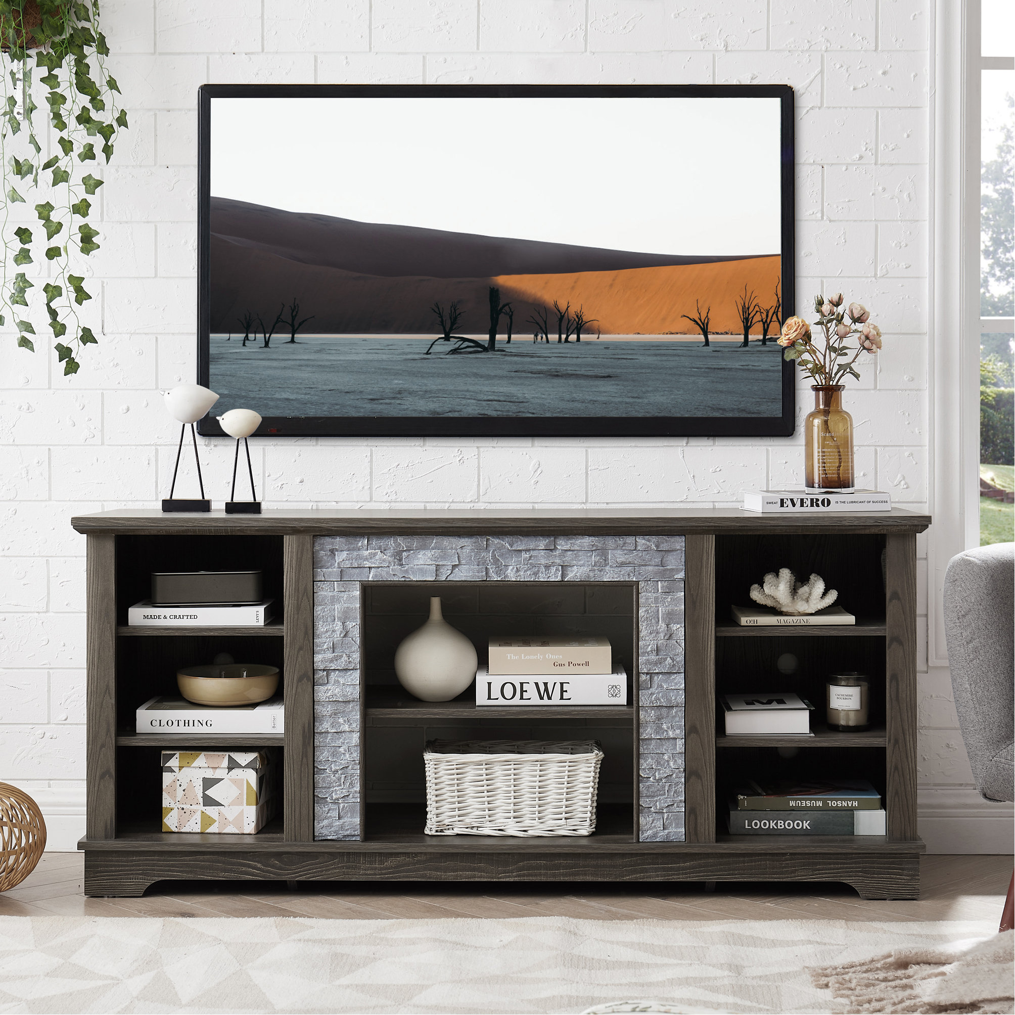 Ebern Designs Modern TV Stand, Modern Entertainment Console with Open ...