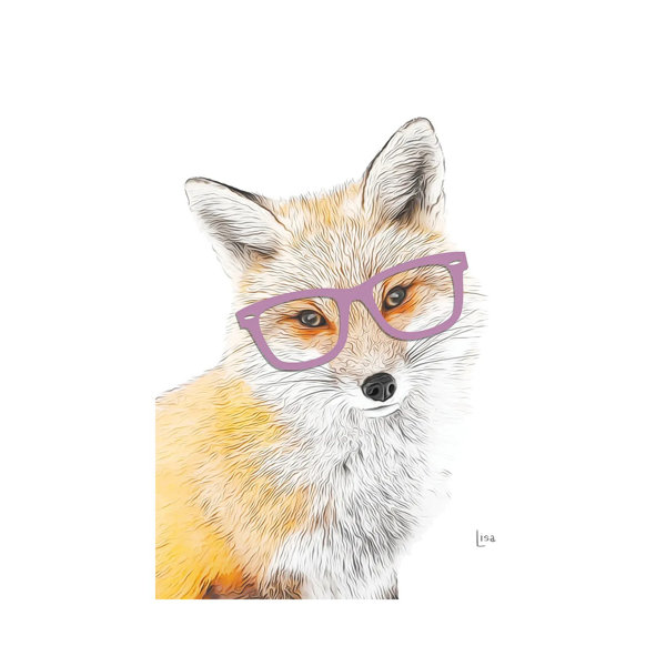 Happy Larry Colour Fox with Purple Glasses - Wrapped Canvas Graphic Art ...