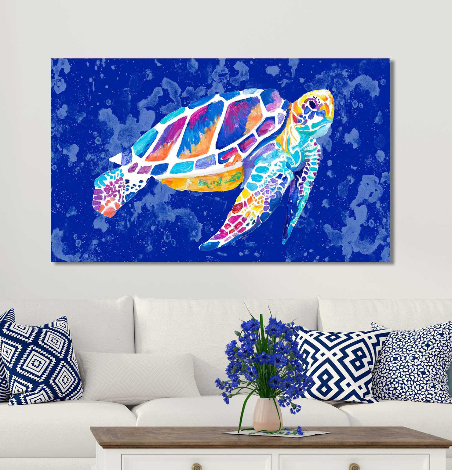 Highland Dunes Vibrant Blue Sea Turtle by Chelsea Goodrich - Print ...