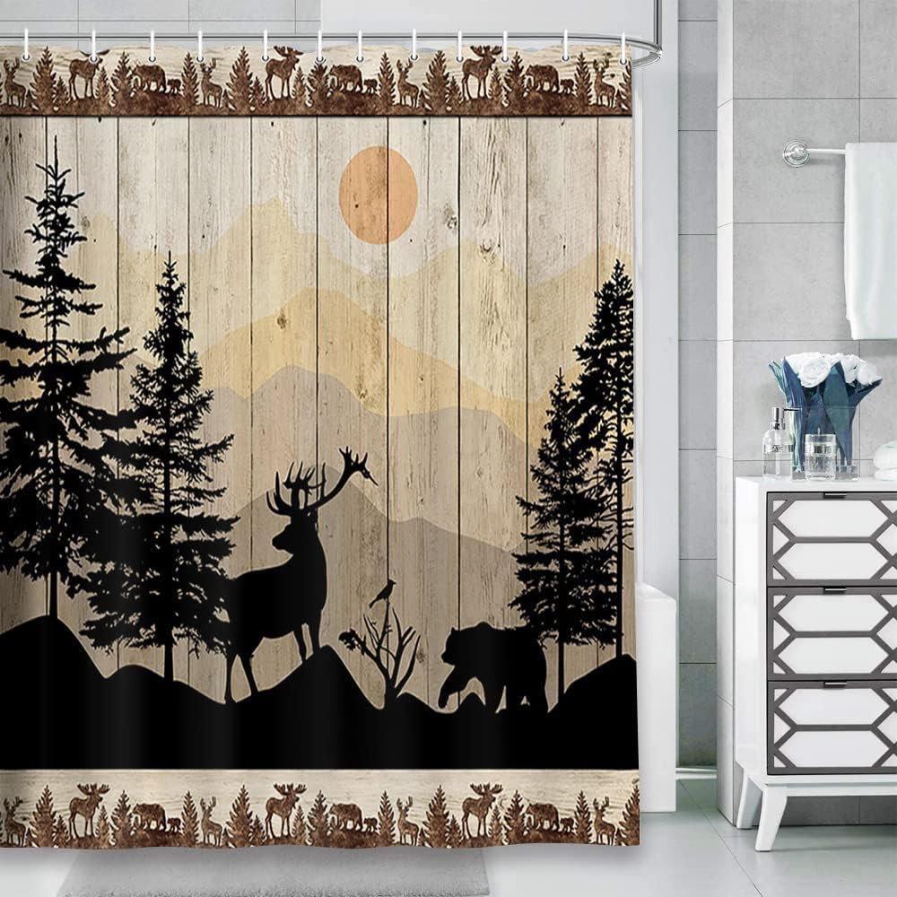 East Urban Home Cabin Shower Curtain, Rustic Shower Curtain Set, Cute ...