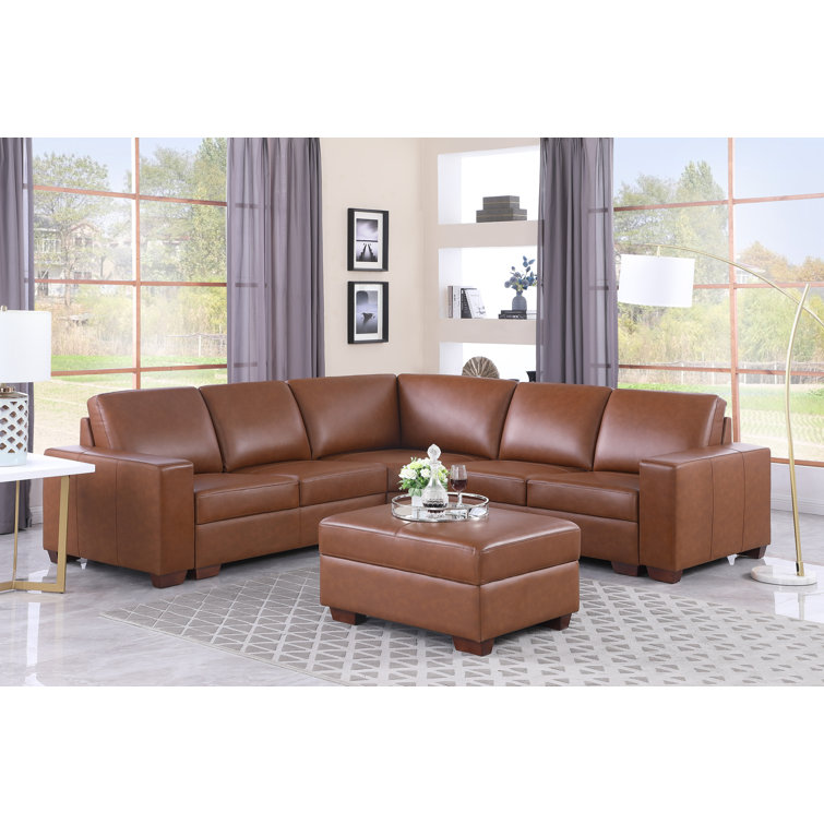 Wade Logan® Bucurel 4 - Piece Leather Sectional & Reviews | Wayfair