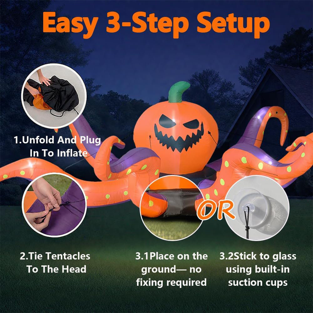 The Holiday Aisle® 12FT Pumpkin Octopus Inflatable?Halloween Inflatable ...