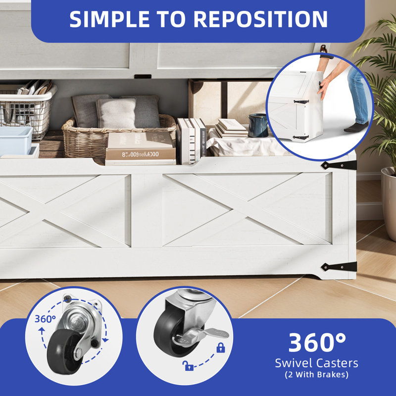 August Grove® Wood Storage Trunk with Wheels, Safety Hinge, Farmhouse ...