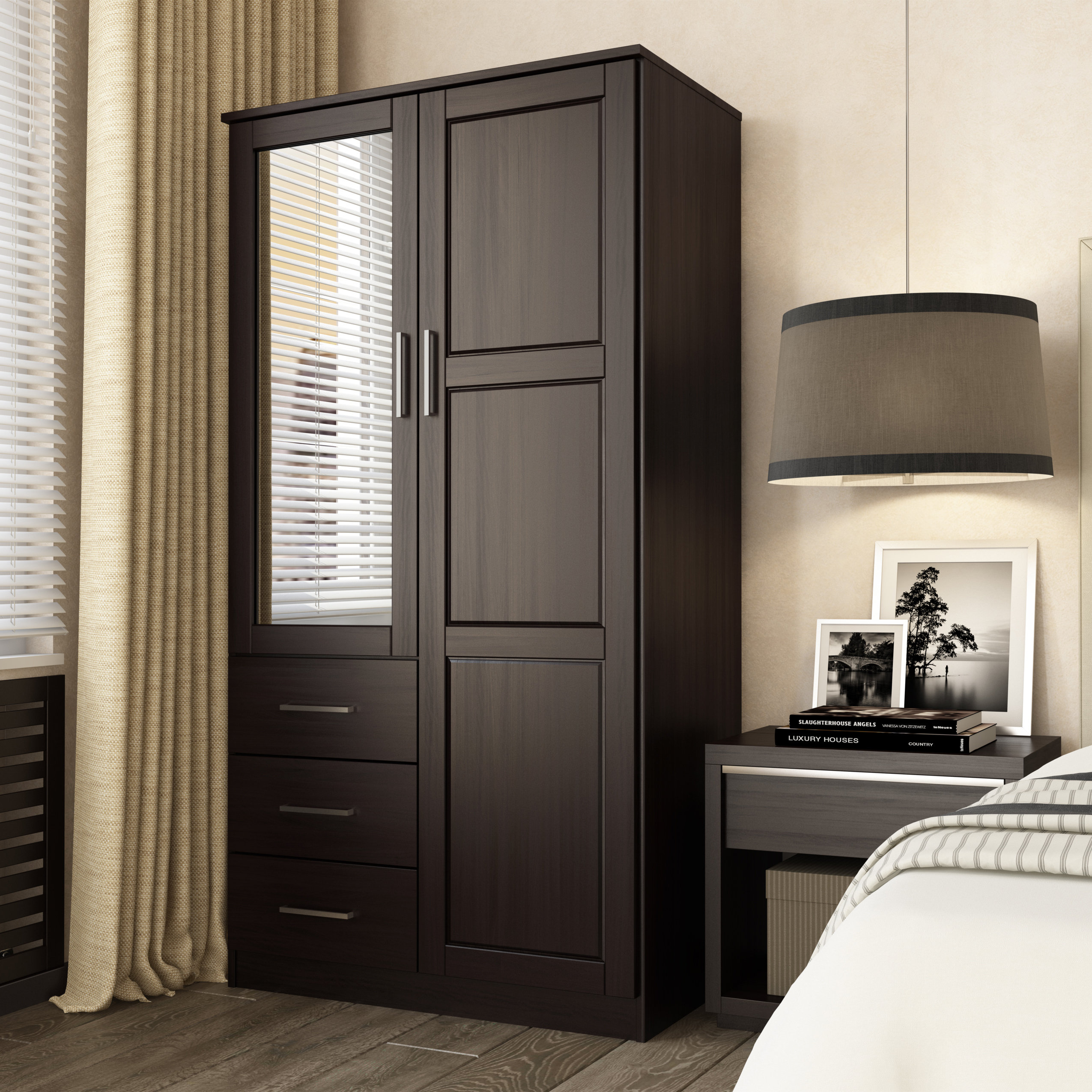 Wade Logan Metro 100% Solid Wood 2-door Wardrobe Armoire with Mirrored ...