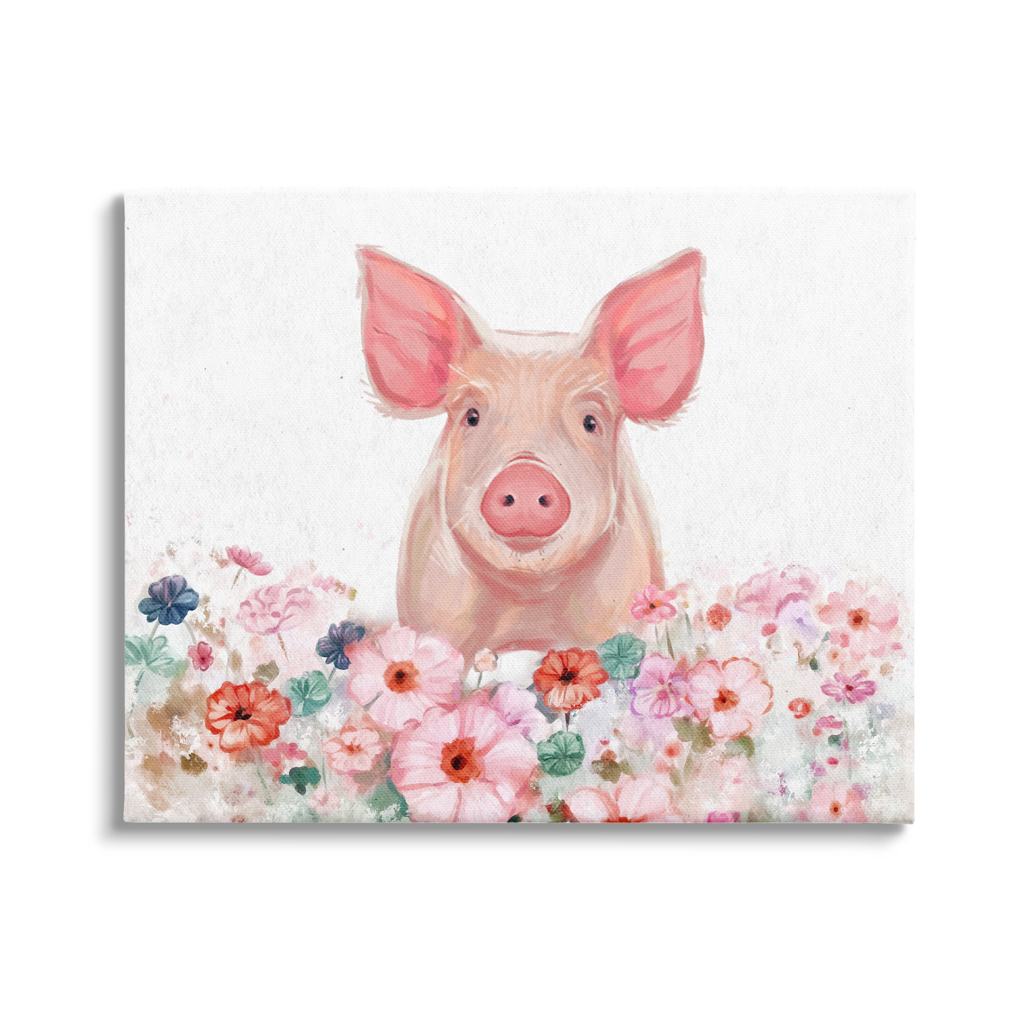 August Grove® Pastel Piglet and Florals by Ziwei Li - Wrapped Canvas ...