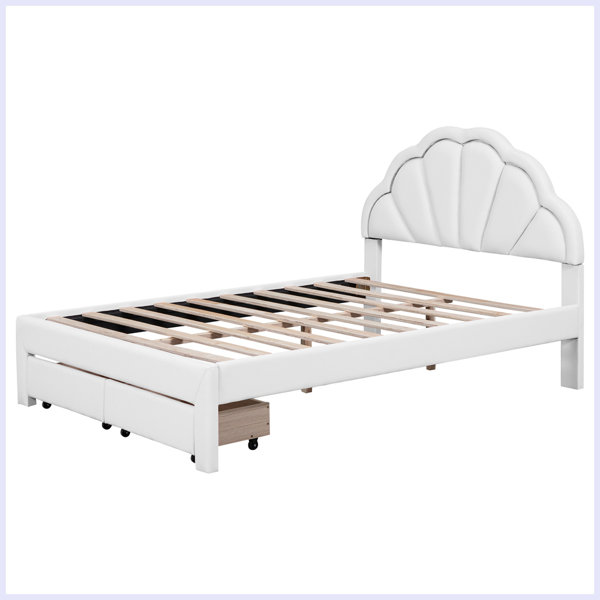 Brayden Studio® Modern Upholstered Platform Bed with Seashell Shaped ...