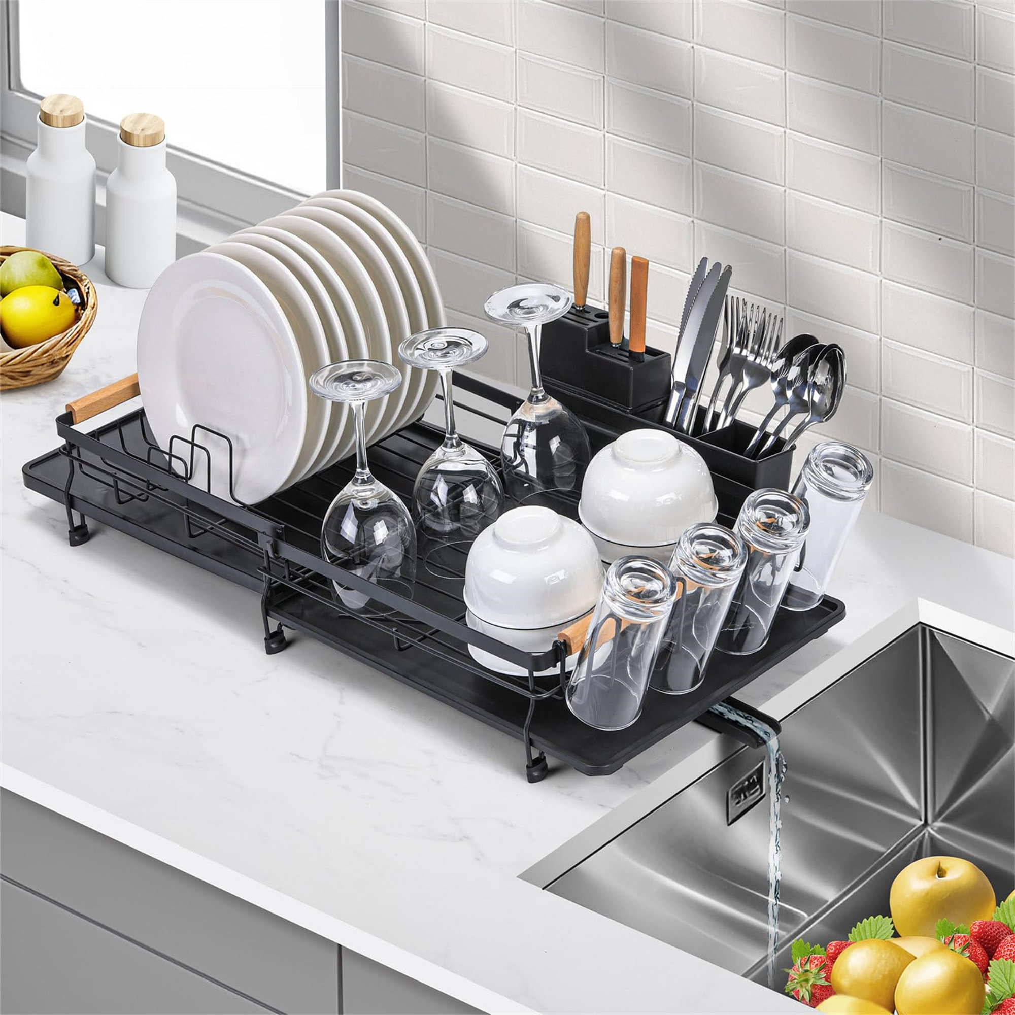 Belfry Kitchen Expandable Dish Drainer Rack With Drip Tray Draining ...
