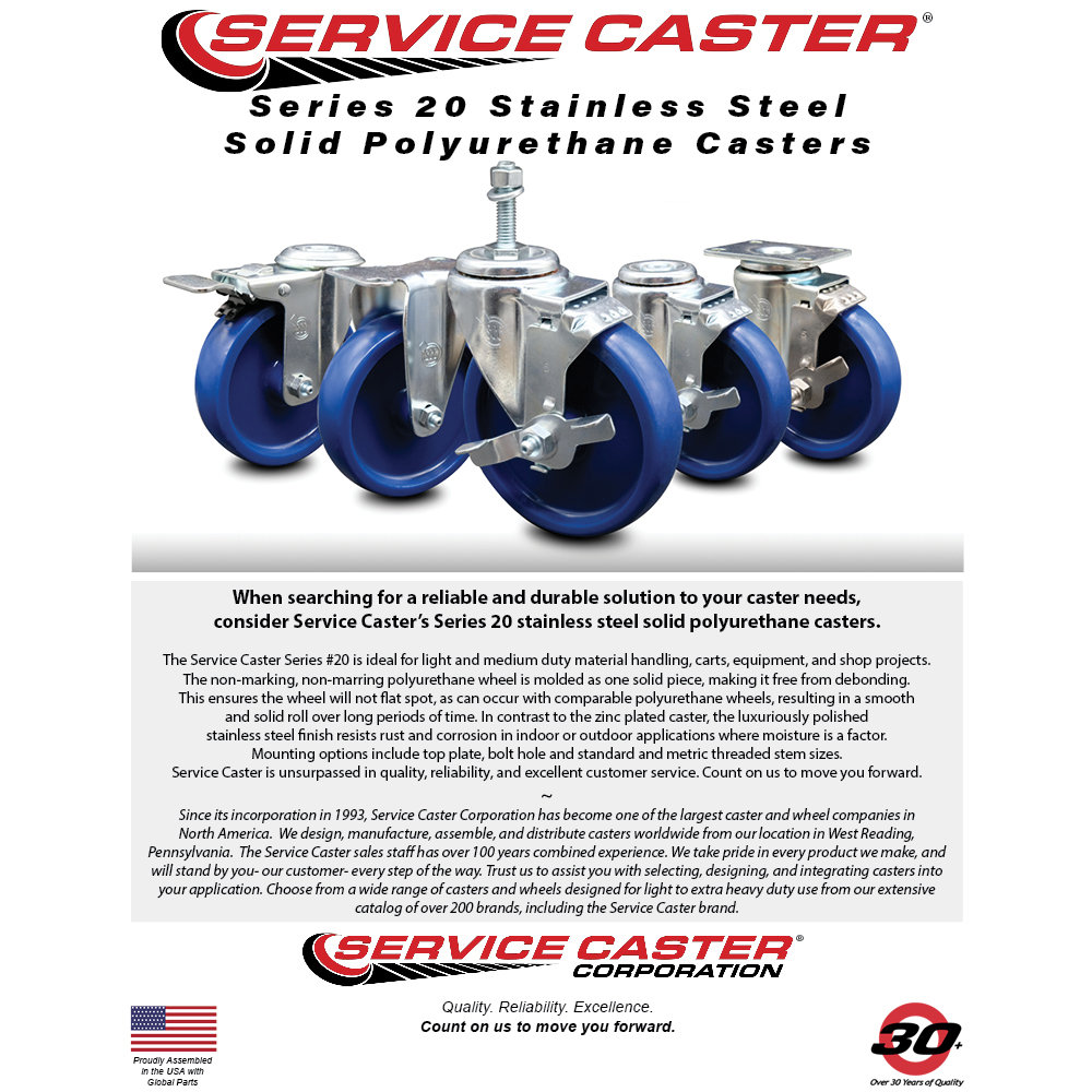 Service Caster 4 Inch SS Solid Poly Swivel 7/8 Inch Expanding Stem ...