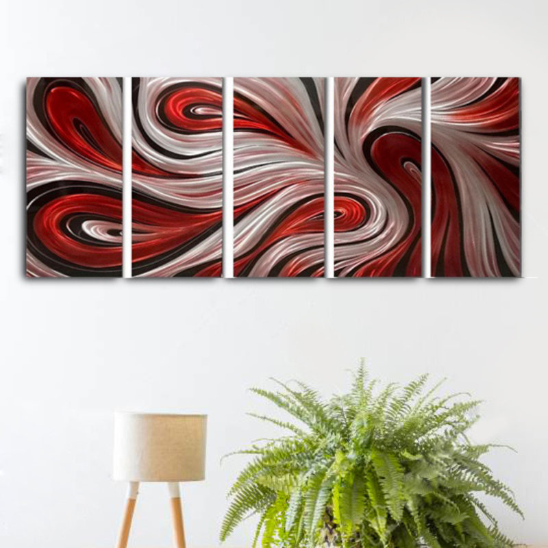 Kira Living Silver and Red Abstract Art 5 Piece Wall Decor Set | Wayfair