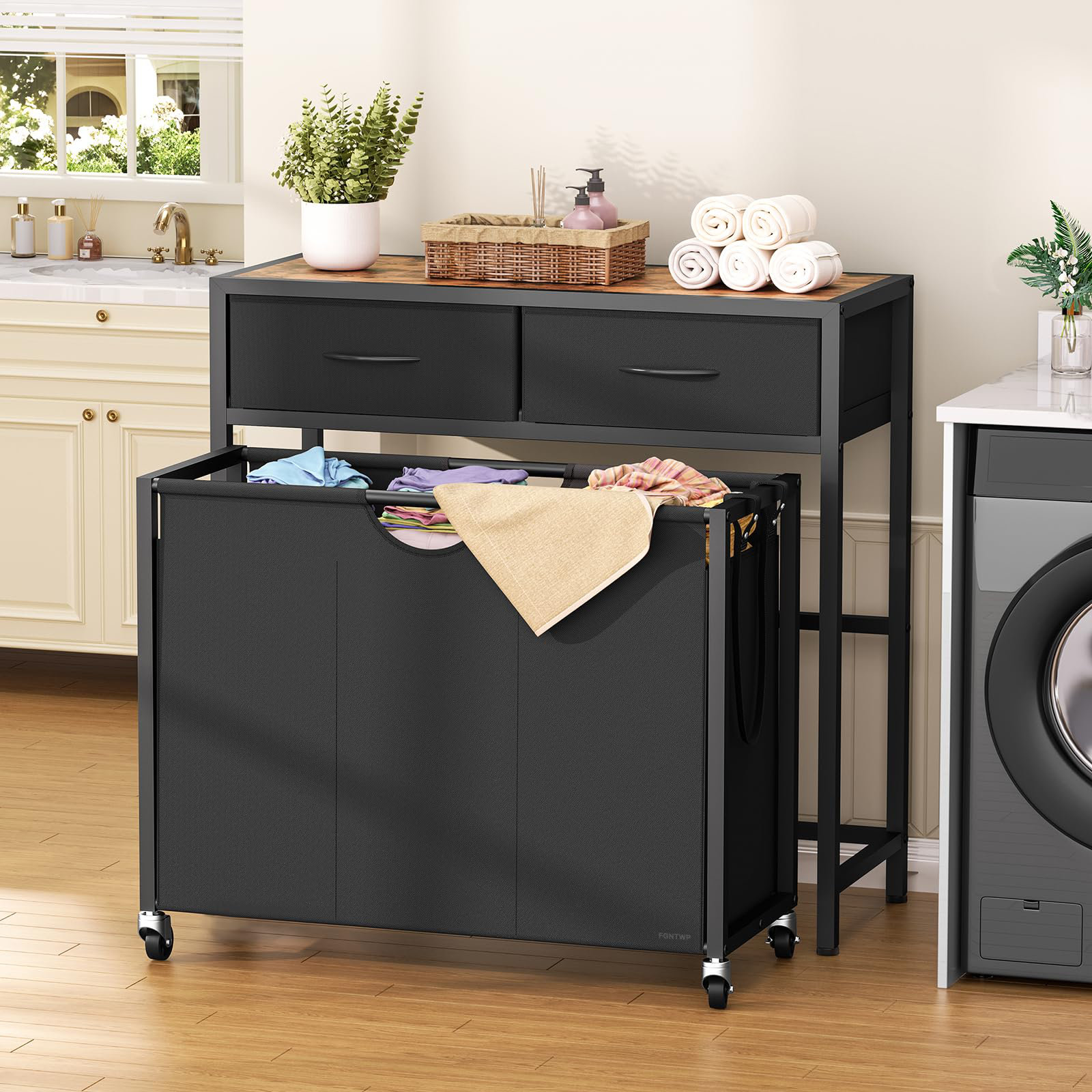 Hokku Designs Rolling Laundry Hamper With 3 Section Pull-out Bags | Wayfair