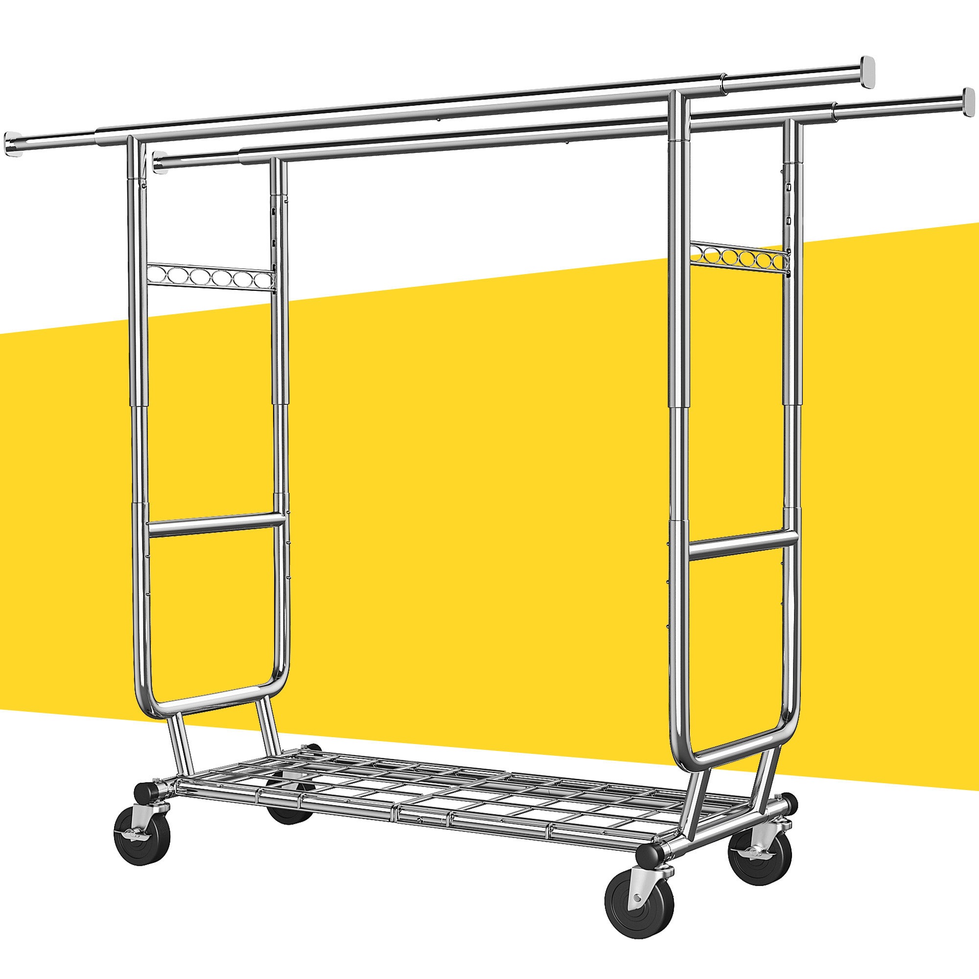 Rebrilliant Madalin 630lbs Clothing Racks with Wheels Heavy Duty ...