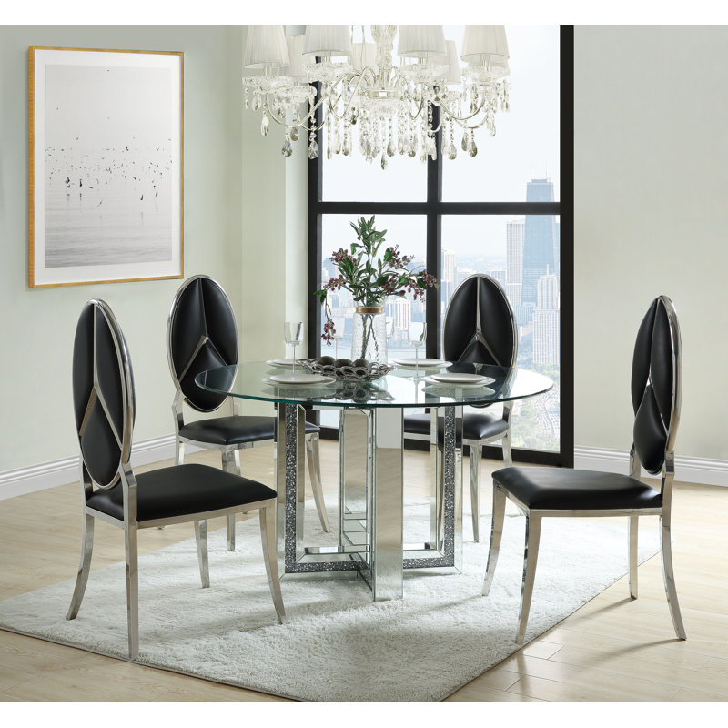 Everly Quinn Echelle Round Dining Table in Mirrored | Wayfair