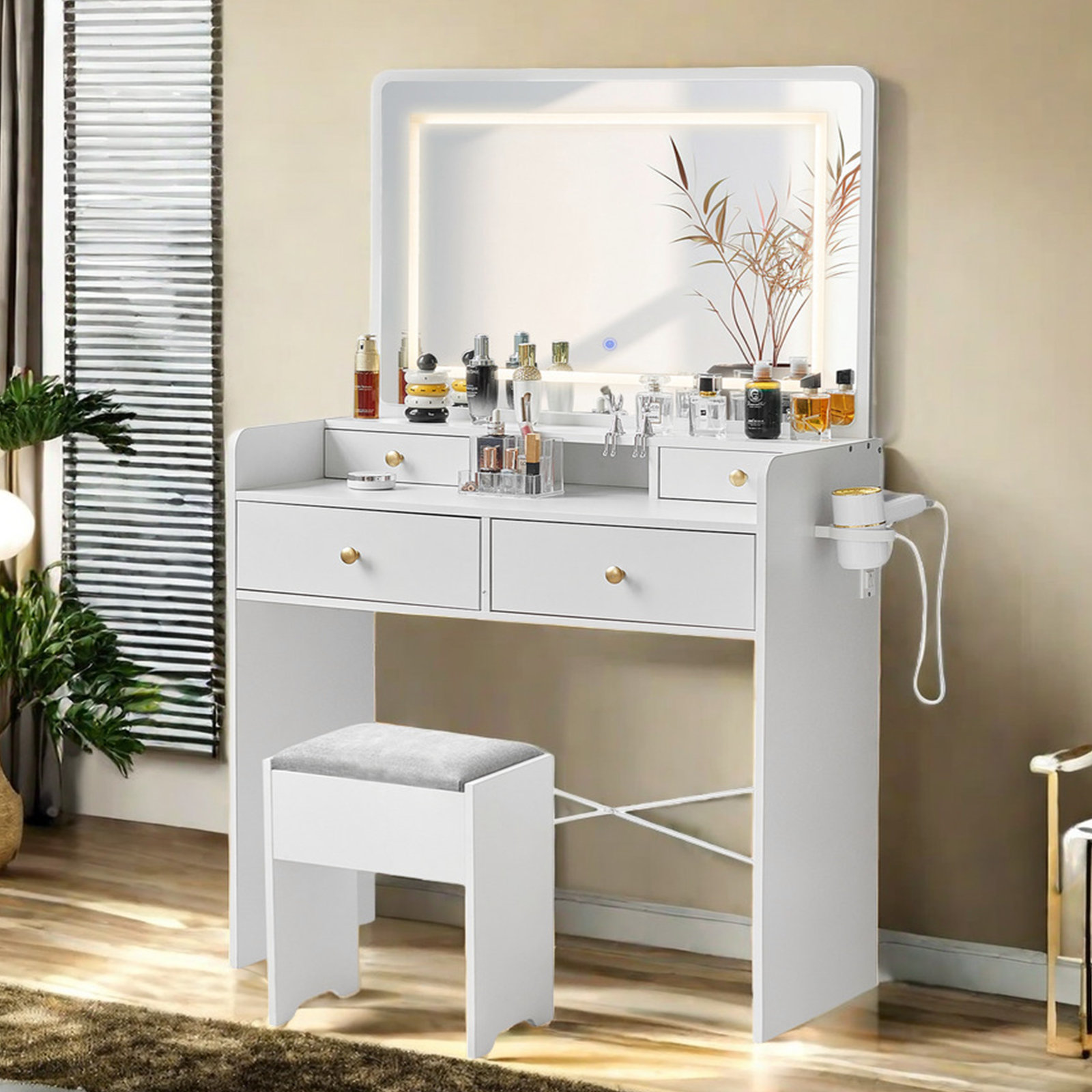 Wrought Studio Makeup Table and Vanities With Large Mirror & Vanity ...