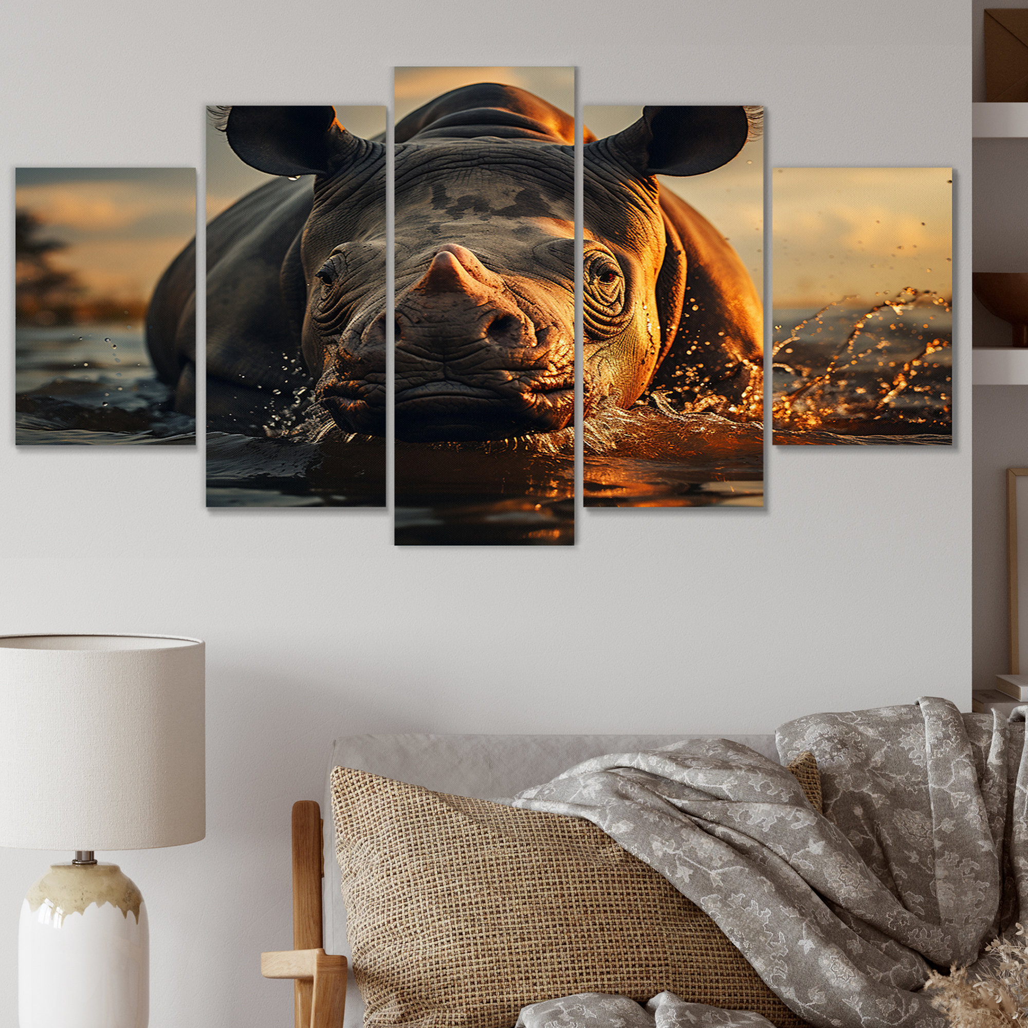 Latitude Run® Wild Rhino In The Water Wildlife Photography - Animals ...