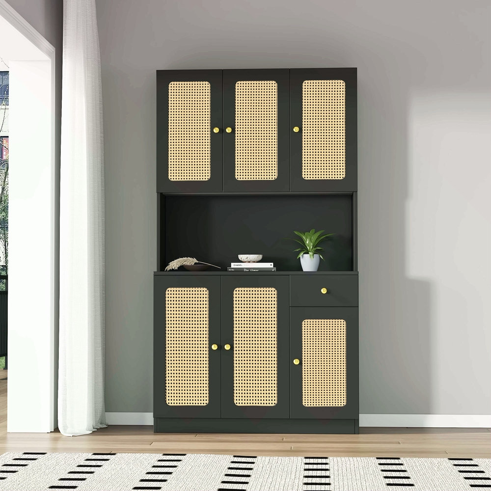 17 Stories Elegant Black Highboard - With 6 Doors And A Black Drawer ...