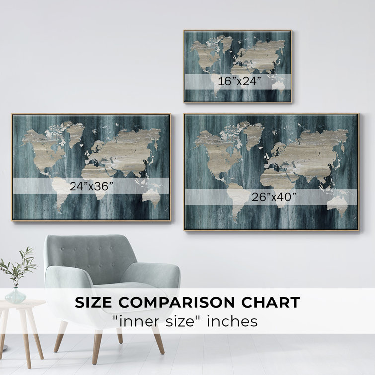 WexfordHome Navy World Map Framed On Canvas Print | Wayfair