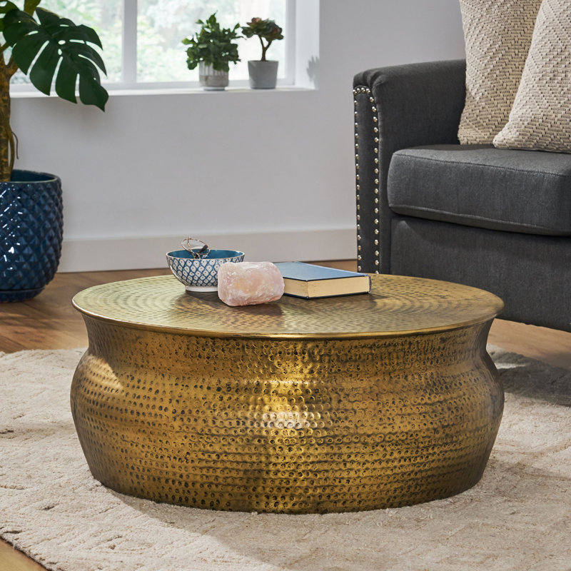 Wrought Studio™ Drum Coffee Table, Round Metal Living Room Center Table ...