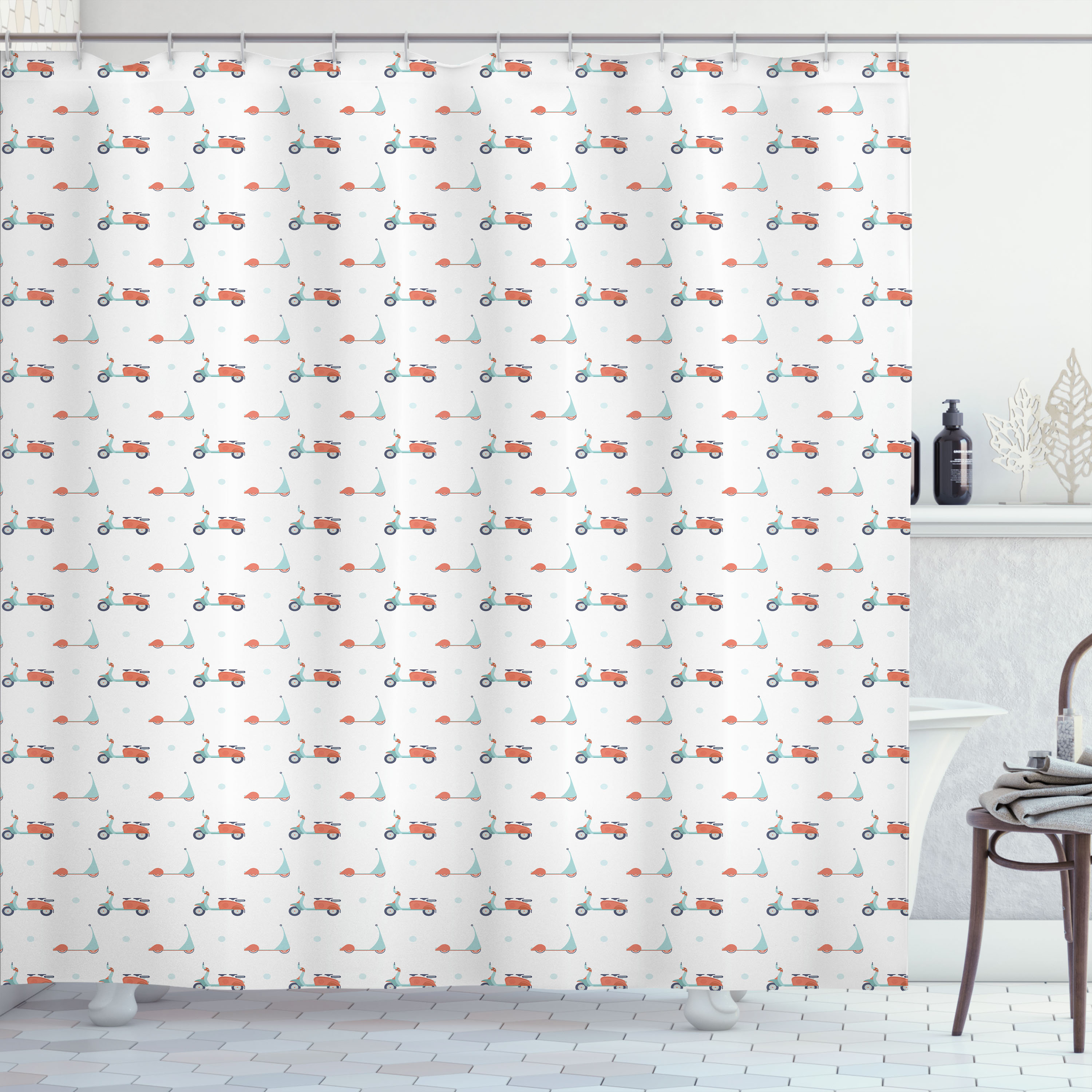 East Urban Home Motorcycle Shower Curtain Mopeds Scooters Salmon ...