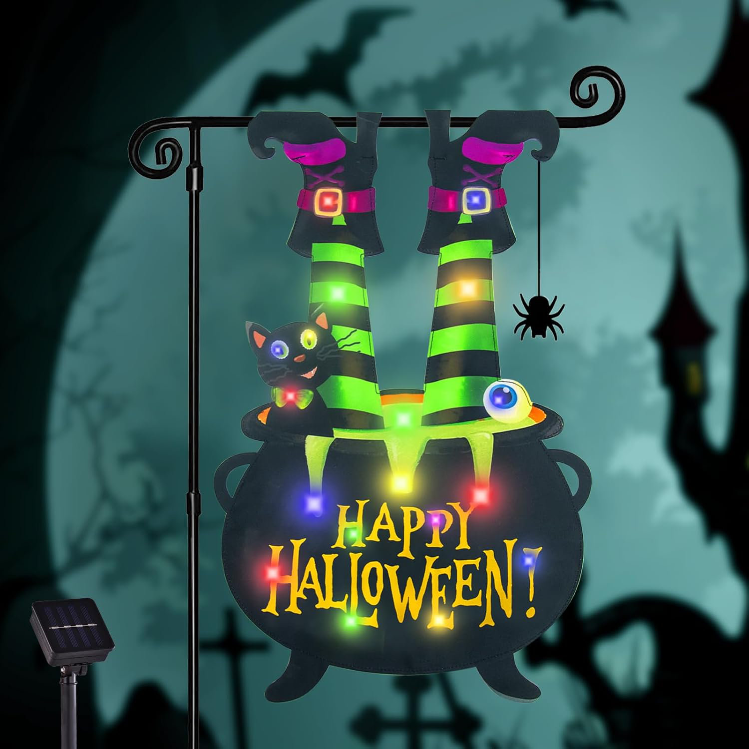 The Holiday Aisle® Halloween Lighted Garden Flag For Outside Led Solar ...