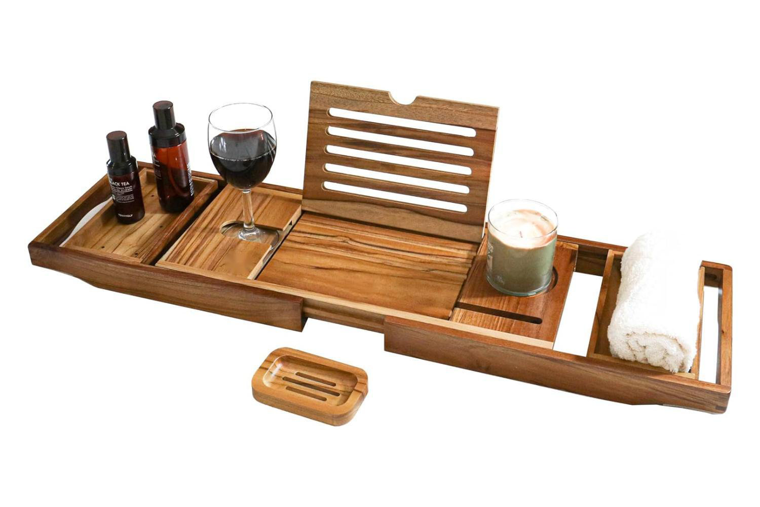 Loon Peak® Teak Bathtub Tray Expandable To 105Cm With Solid Book Stand ...