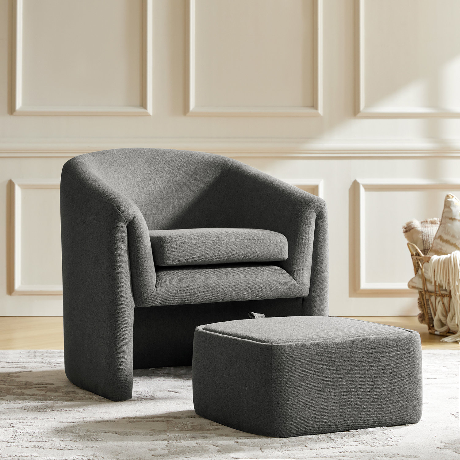 Wade Logan Yeomans Modern Upholstered Barrel Chair with Removable Leg ...