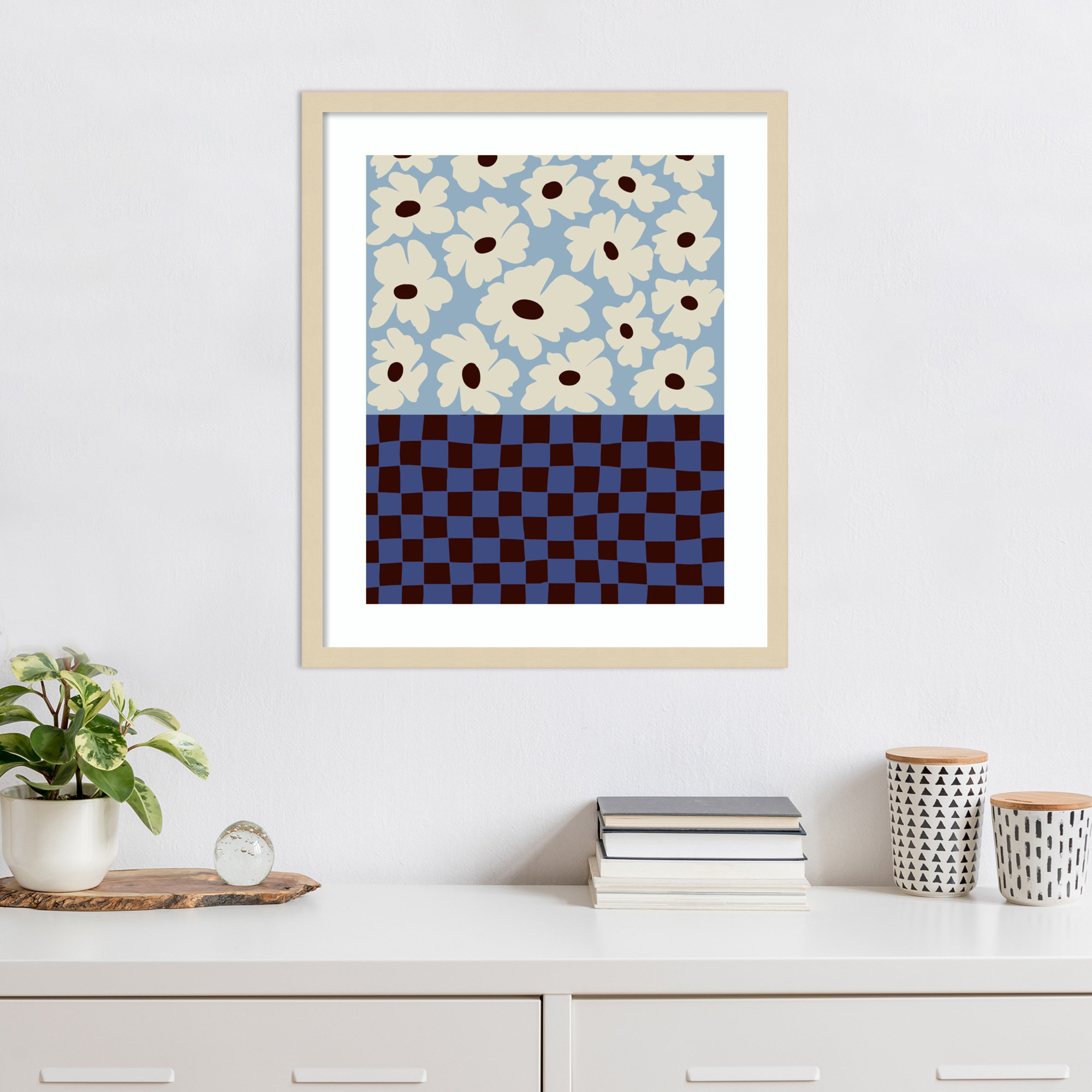 Red Barrel Studio® Checkerboard Flowers by Miho Art Studio Wood Framed ...