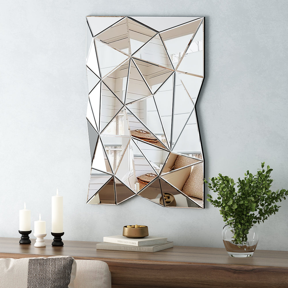 Everly Quinn Faustine Modern 3D Wall Mirror Irregular Triangle Accent ...