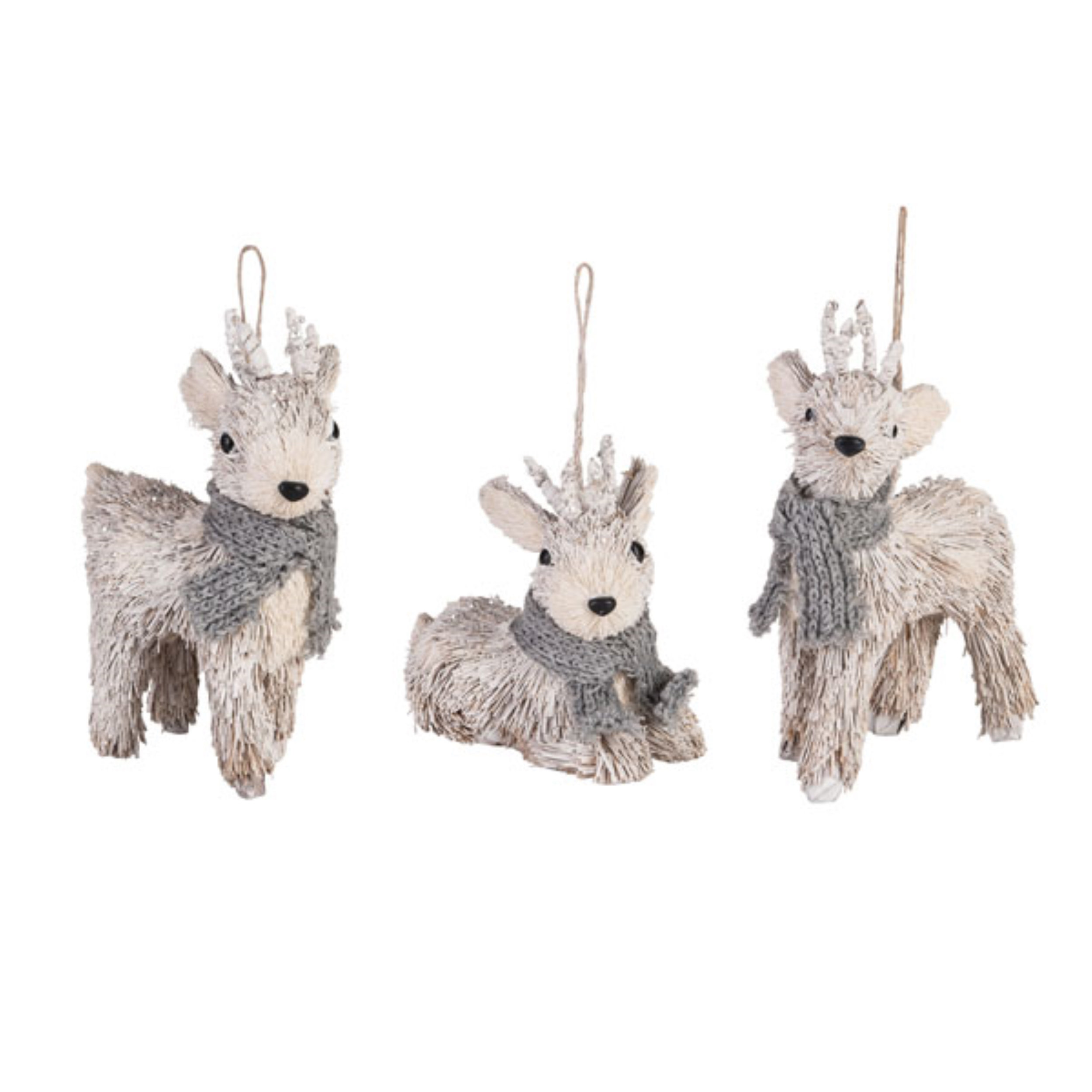 Ophelia & Co. Sisal Glitzy Reindeer Ornament Set of 3 Christmas Home ...