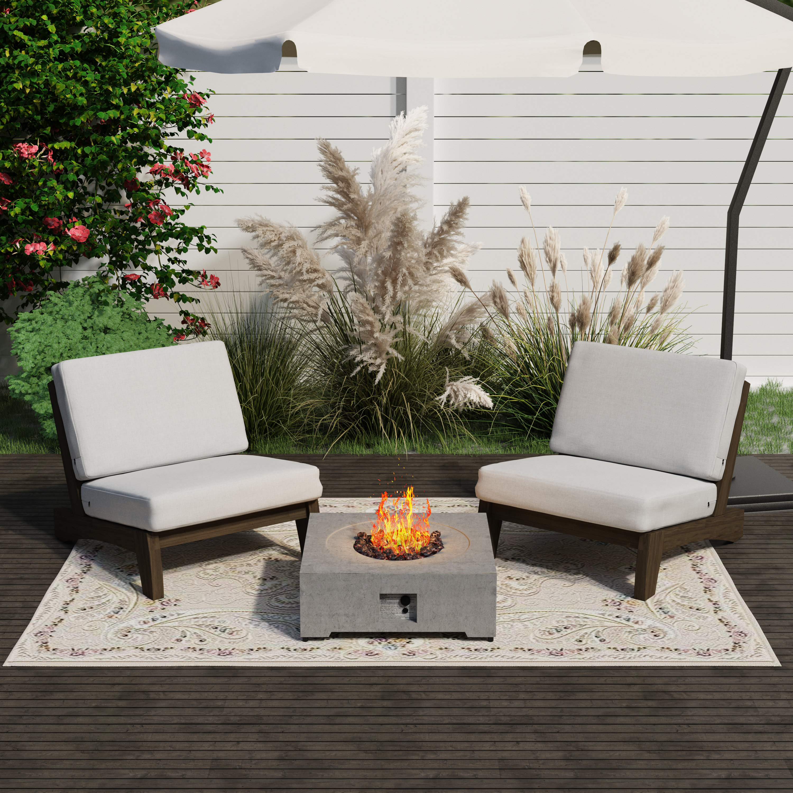 Ebern Designs 2 - Person Outdoor Seating Group with Cushions and Fire ...
