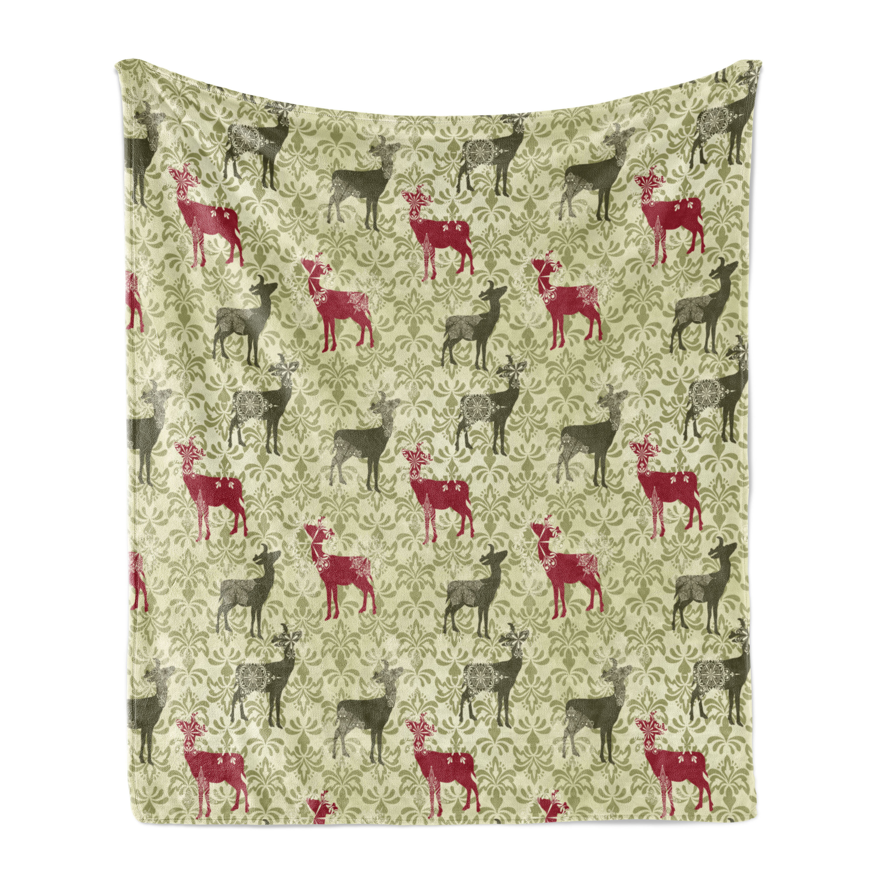 Ambesonne Deer Fleece Throw Blanket Damask Pattern 50"x70" Olive Green ...