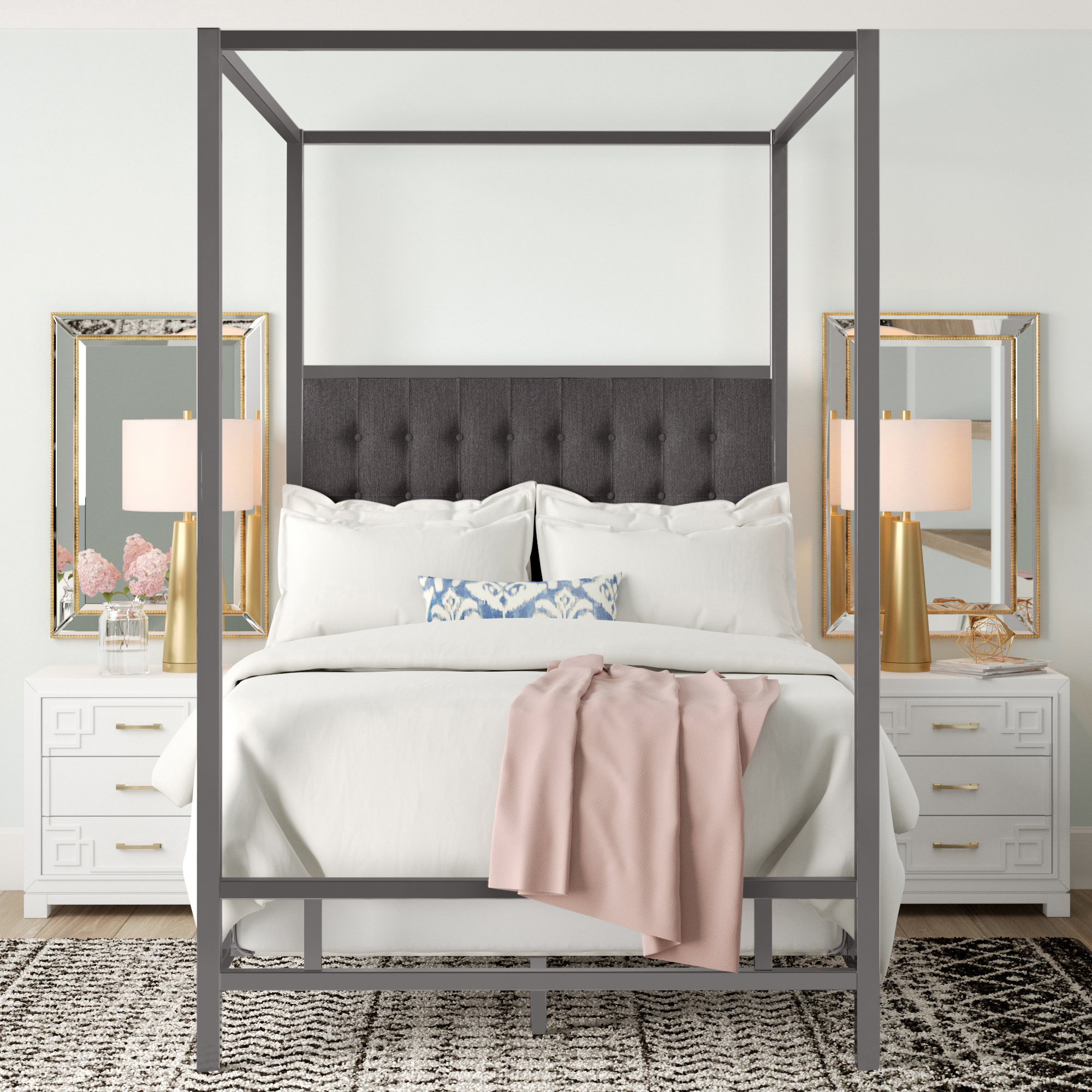 Mercury Row® Pettaway Tufted Upholstered Low Profile Canopy Bed ...