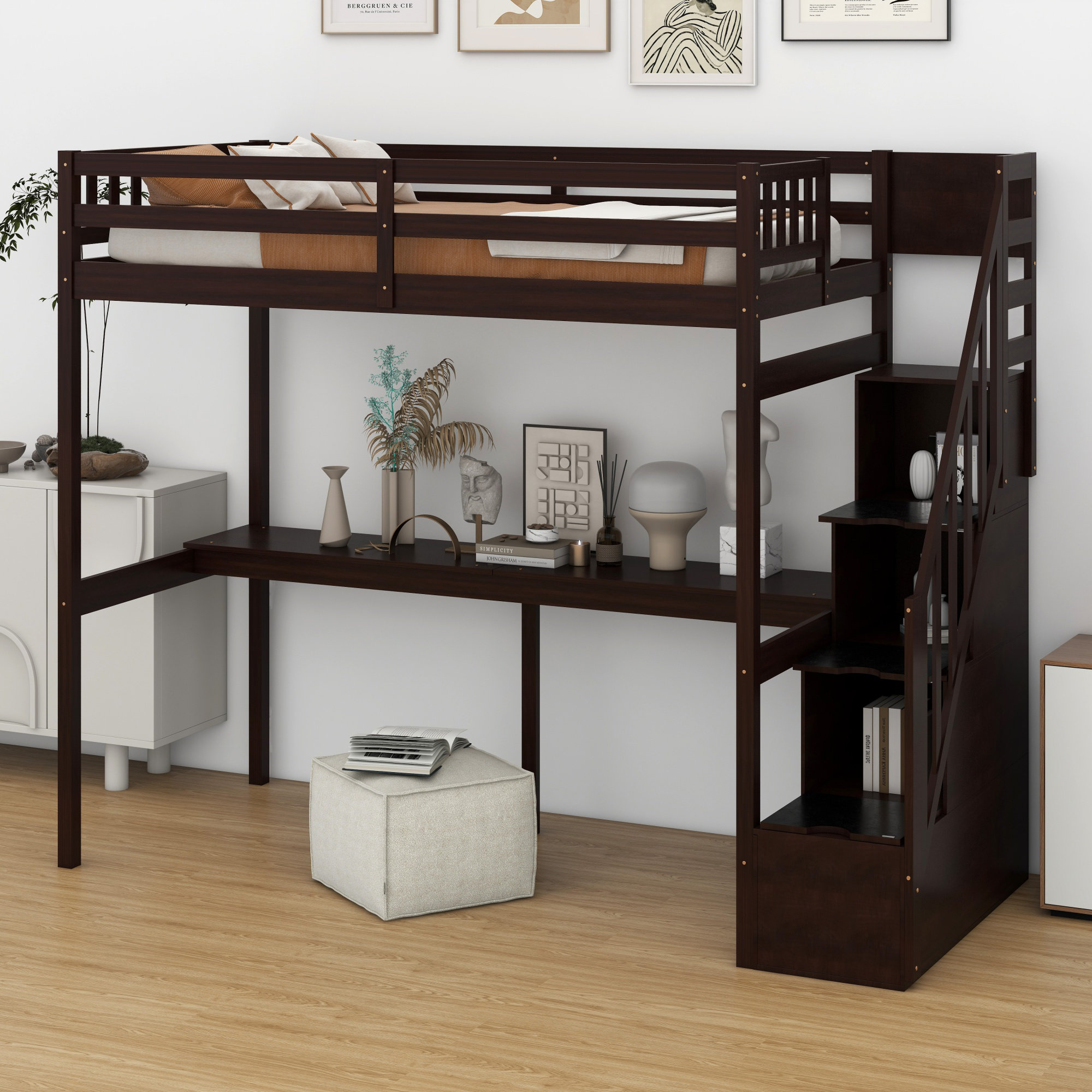 George Oliver Loft Bed With Storage Staircase And Built-In Desk - Wayfair Canada