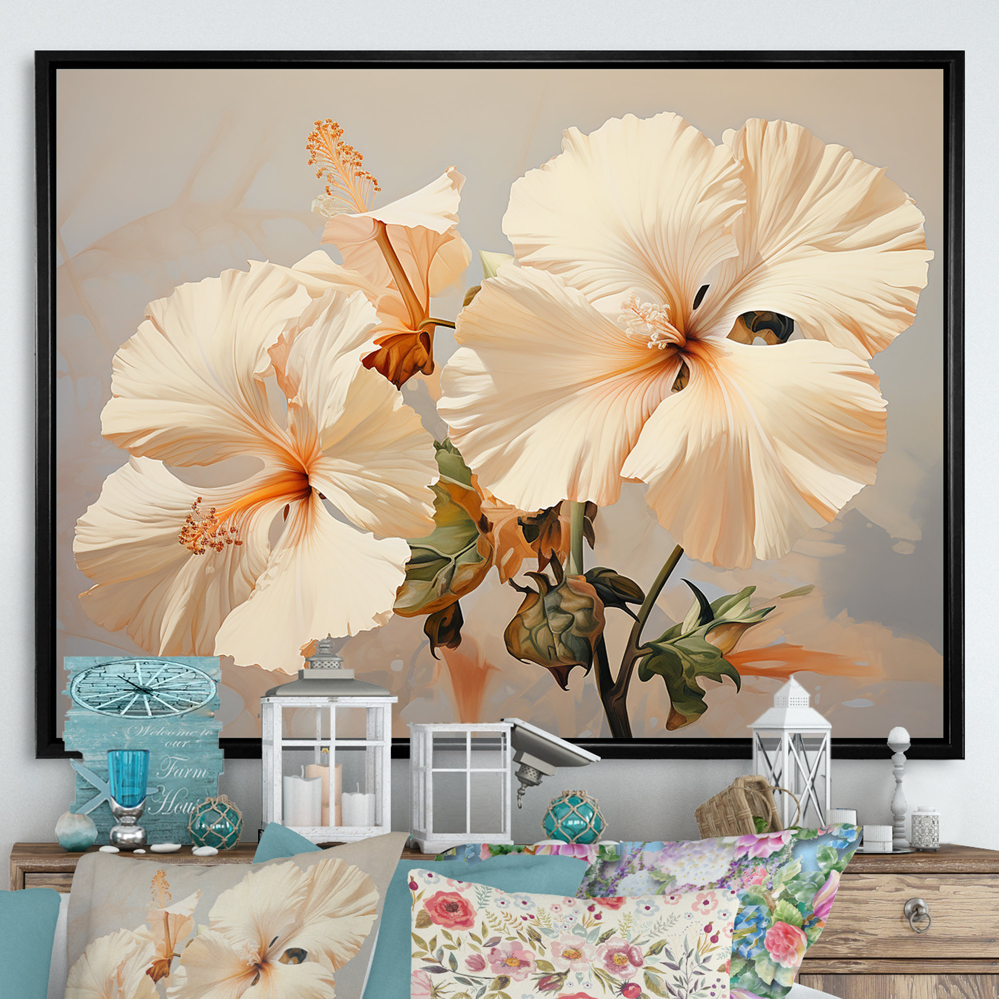 Bay Isle Home™ Beige Hibiscus Painting - Hibiscus Canvas Prints ...