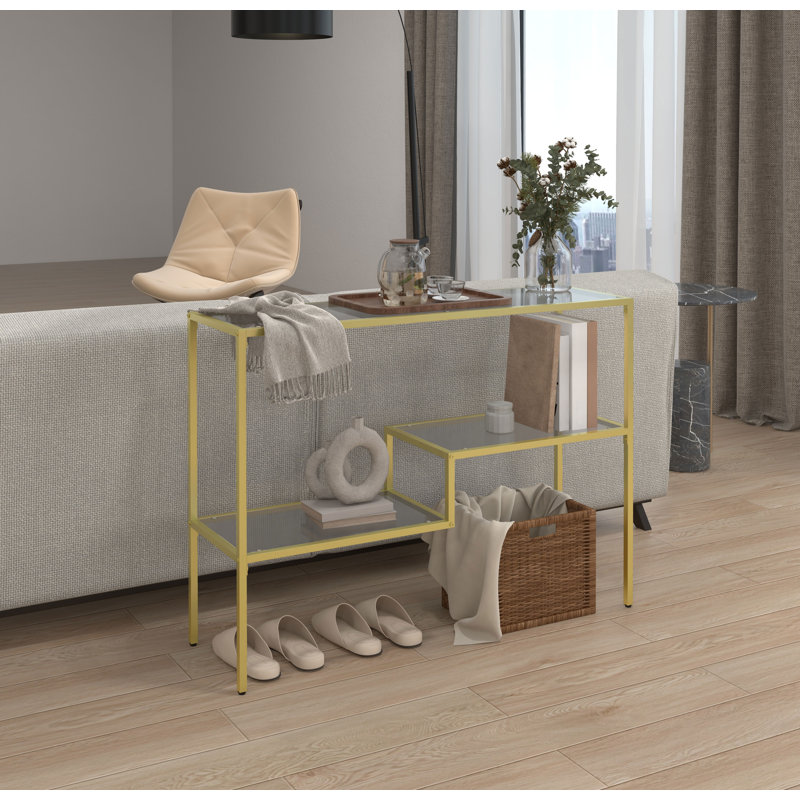 Mercer41 HOMCOM Gold Tempered Glass Console Table,Narrow Entryway Table ...