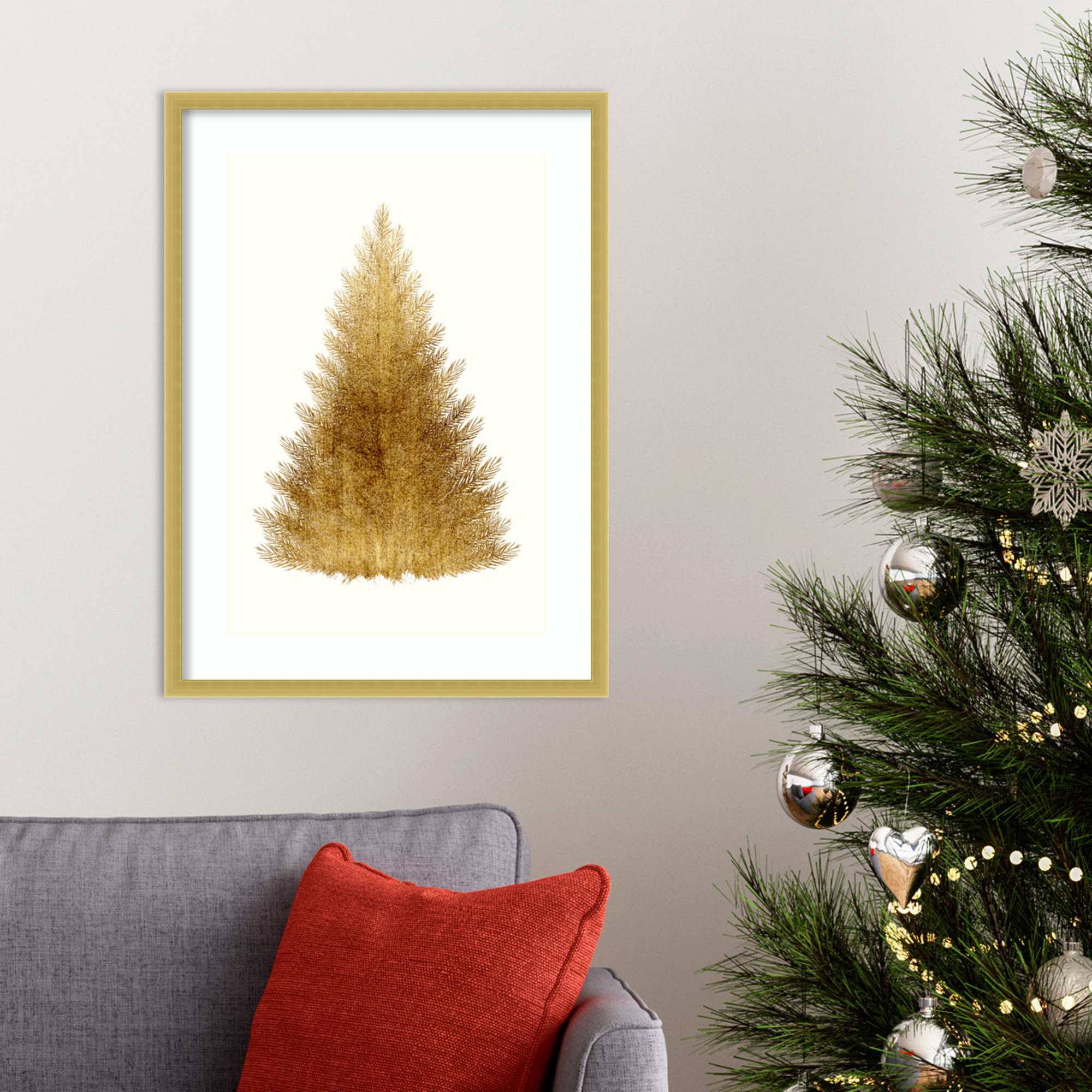 The Holiday Aisle® Tan Christmas Tree by Wood Framed Wall Art Print ...