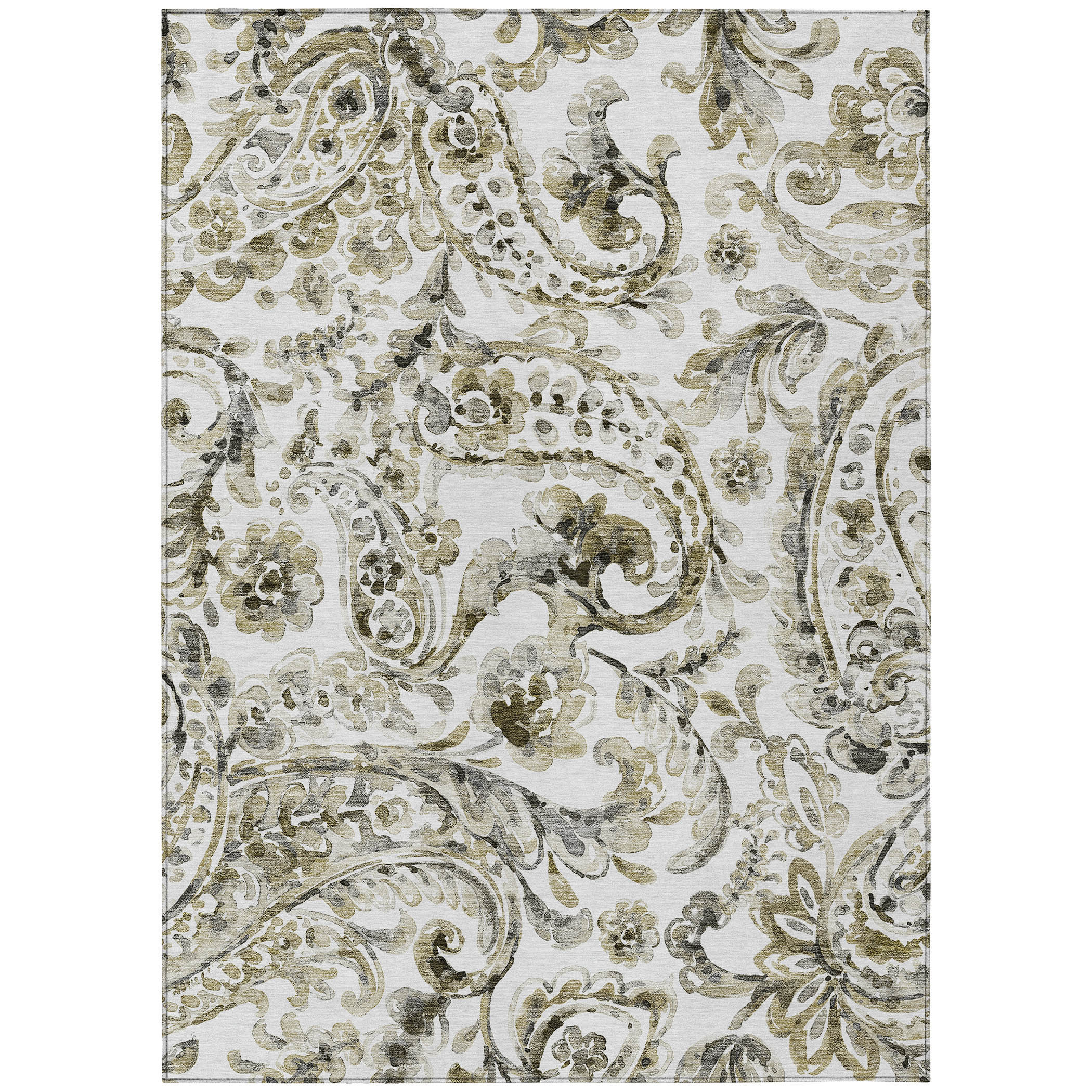 HomeRoots 10' X 14' Ivory Paisley Washable Indoor Outdoor Area Rug ...