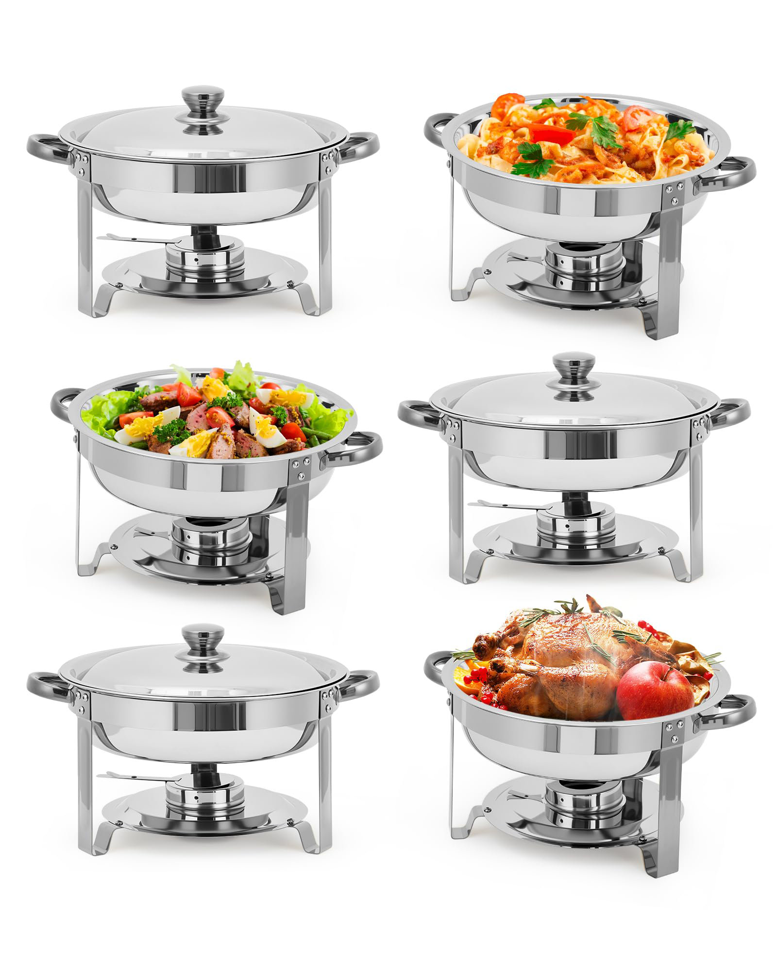 Latitude Run® Commercial Grade 6 Pack 5QT Stainless Steel Round Chafing ...