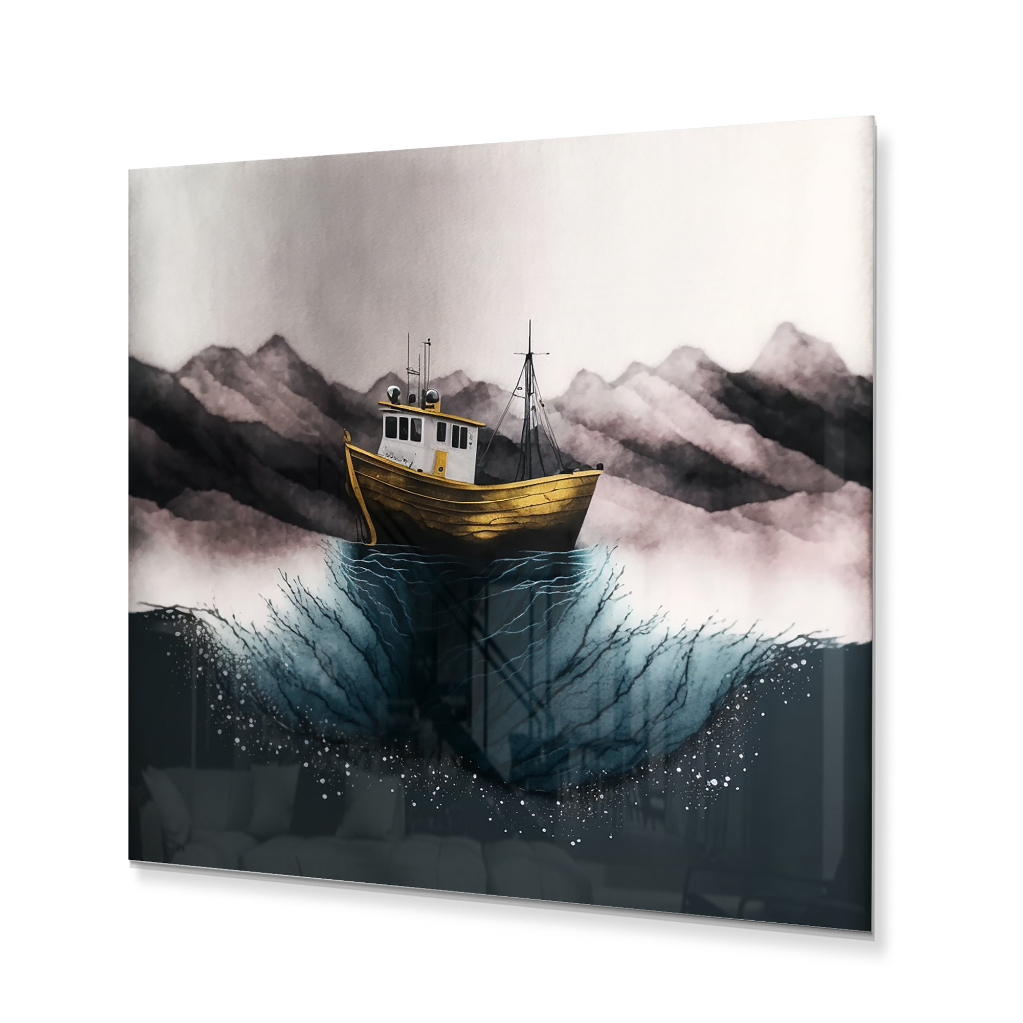 Breakwater Bay Gold Modern Fishing Boat II - Unframed Graphic Art on ...