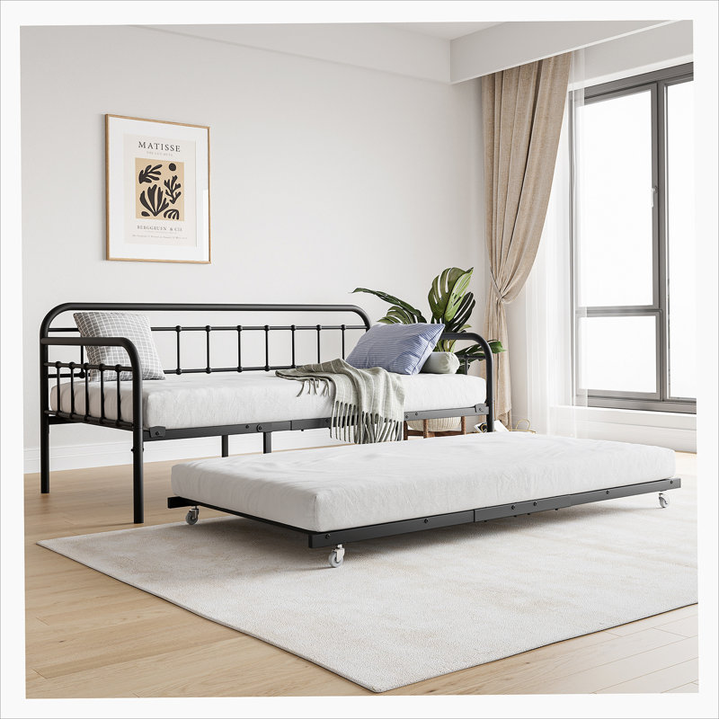 Rosalind Wheeler Bradd Metal Daybed with Trundle, Metal Bed Frame | Wayfair
