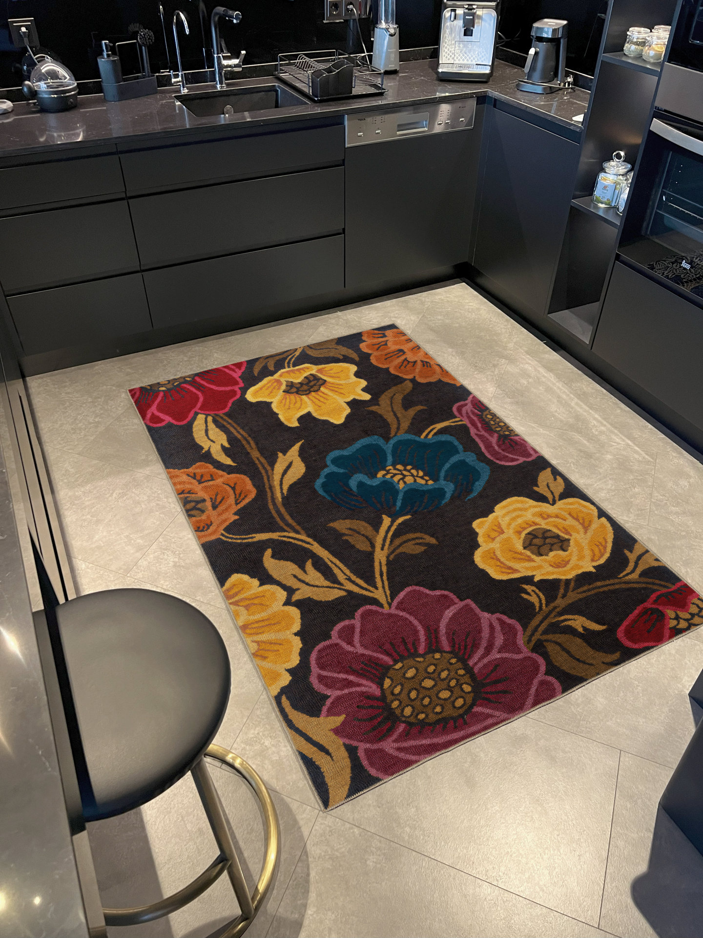 Red Barrel Studio® Black Themed Multi-Colored Floral and Rose Patterned ...