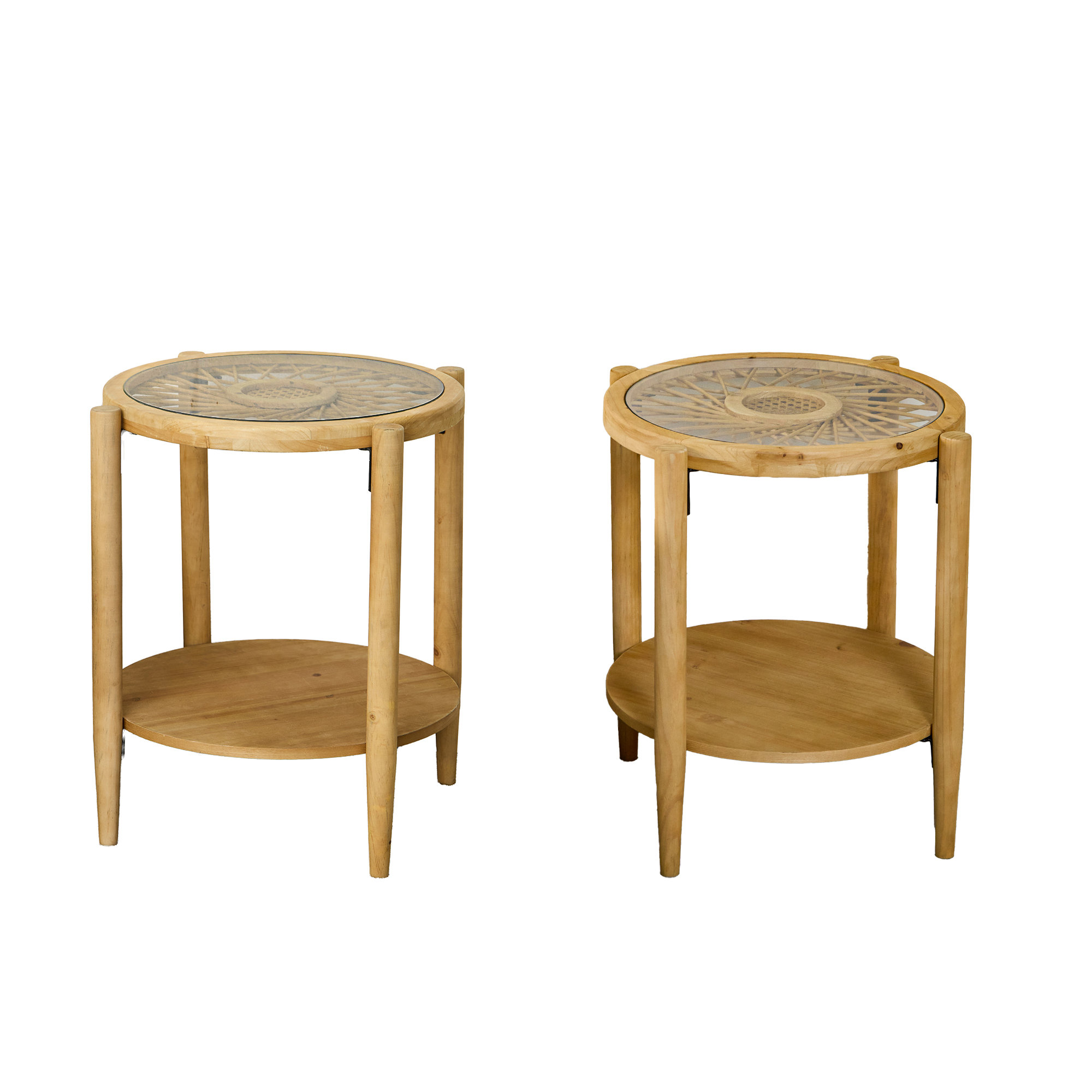Loon Peak® Cordoves Rattan Side Table Solid Wood Frame (Set Of 2) | Wayfair
