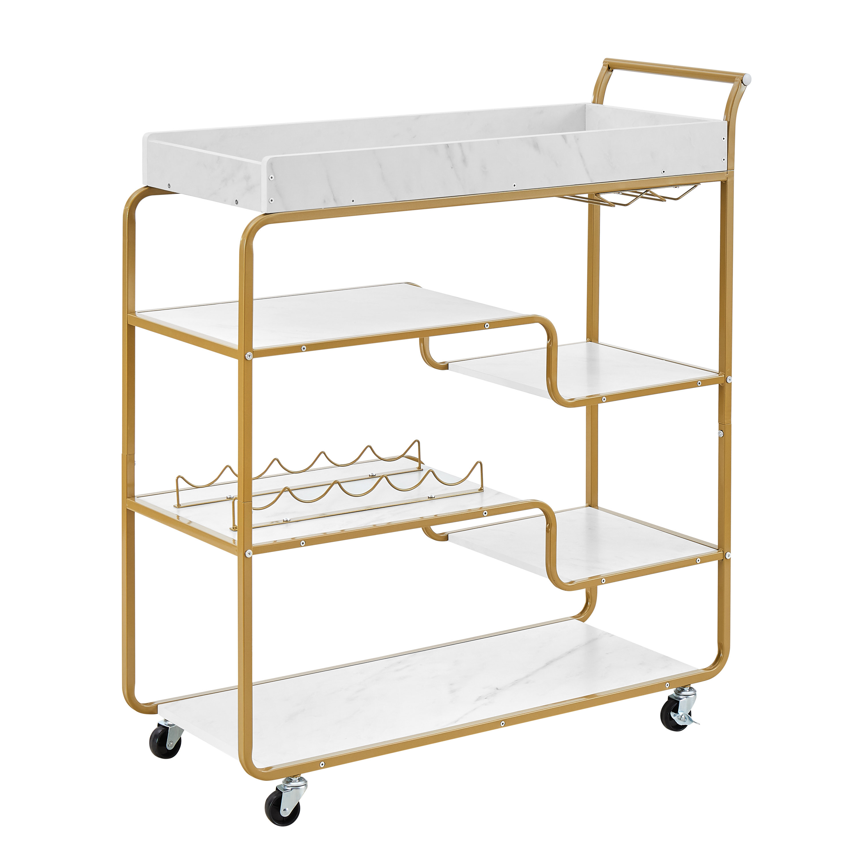 Ebern Designs 6-Tier Bar Cart, Slide Bar Serving Cart, Retro Style Wine ...