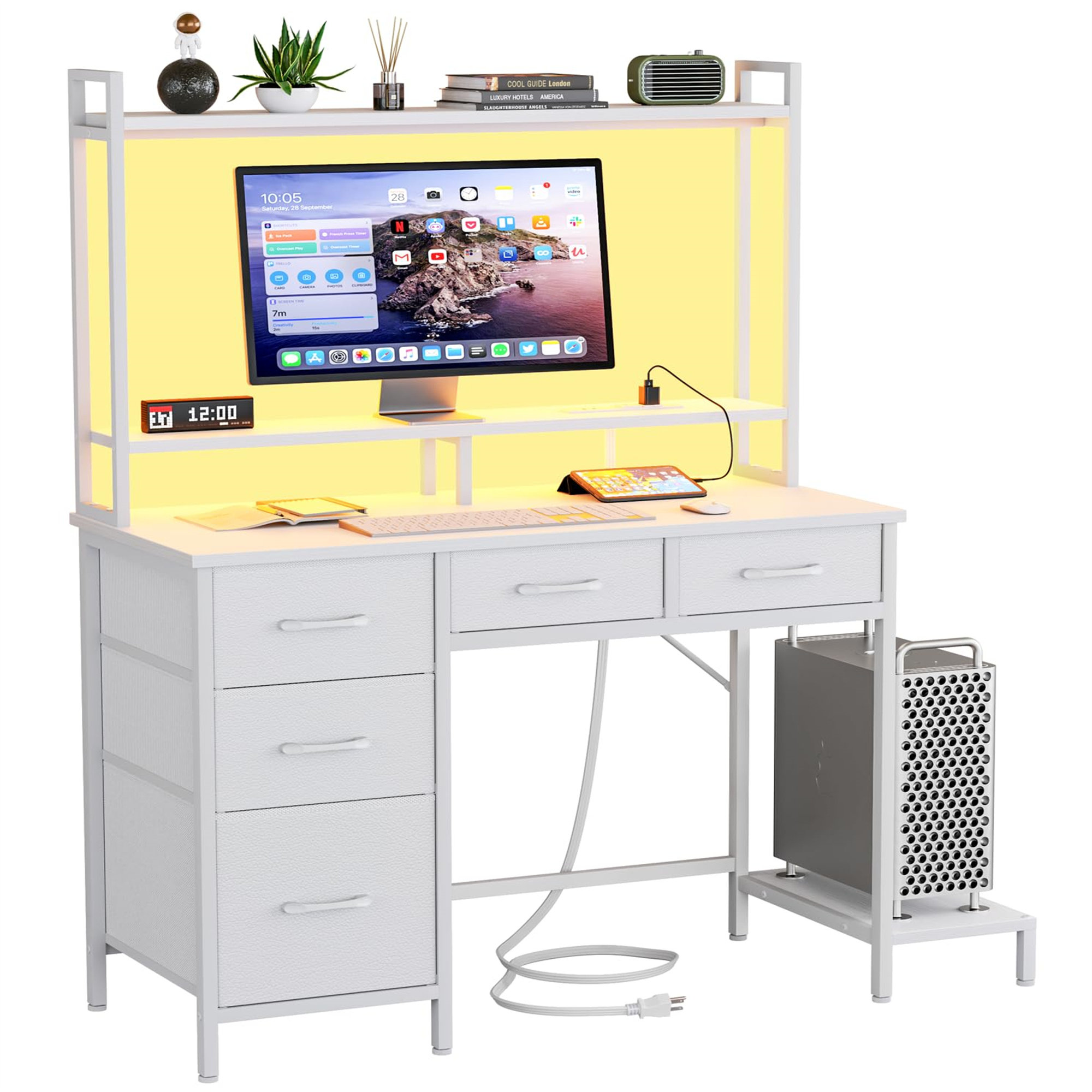 Ivy Bronx Computer Desk With Cabinets, White Game Table With 5 Cloth ...